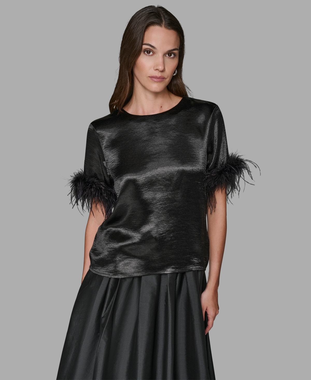 Click here for Karl Lagerfeld Paris Womens Crewneck Feather Trim... prices