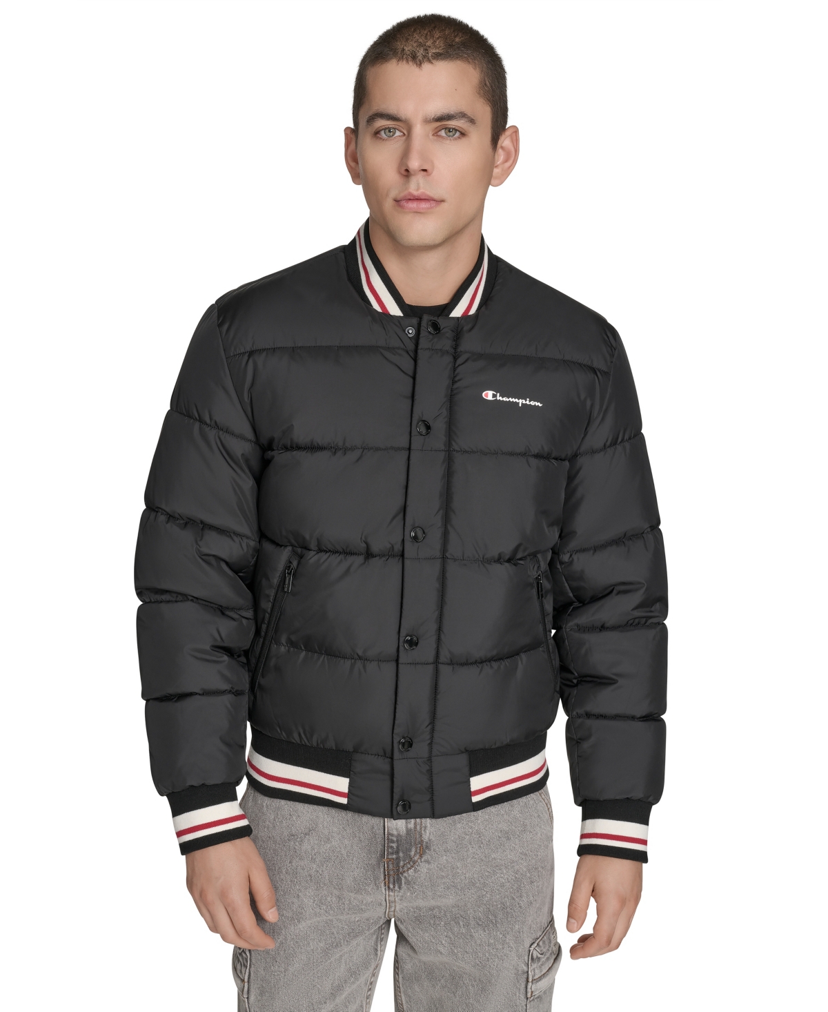 Click here for Champion Mens Quilted Varsity Puffer Jacket - Blac... prices