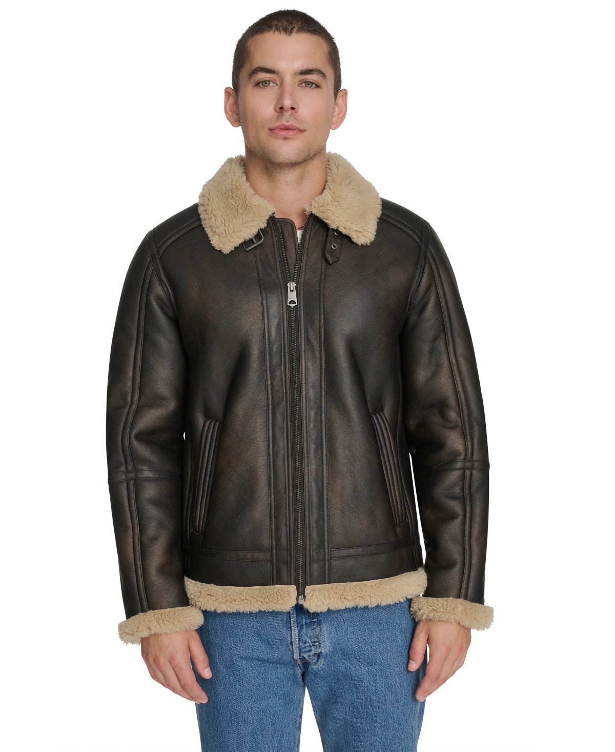 Click here for Levis Mens Faux Shearling Aviator Jacket - Black prices