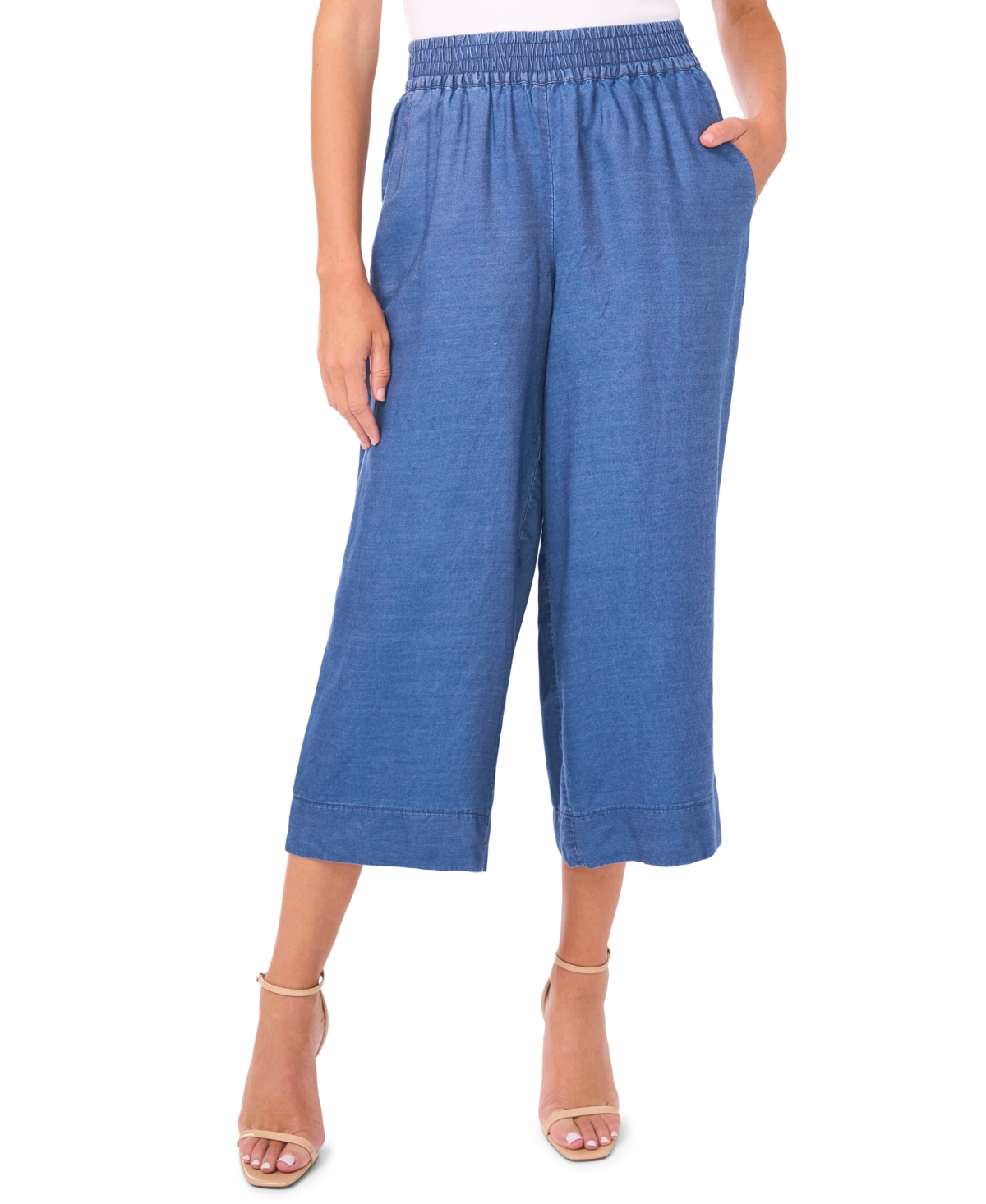 Vince Camuto Womens Smocked Waist Wide Leg Pants - Chambray Blue