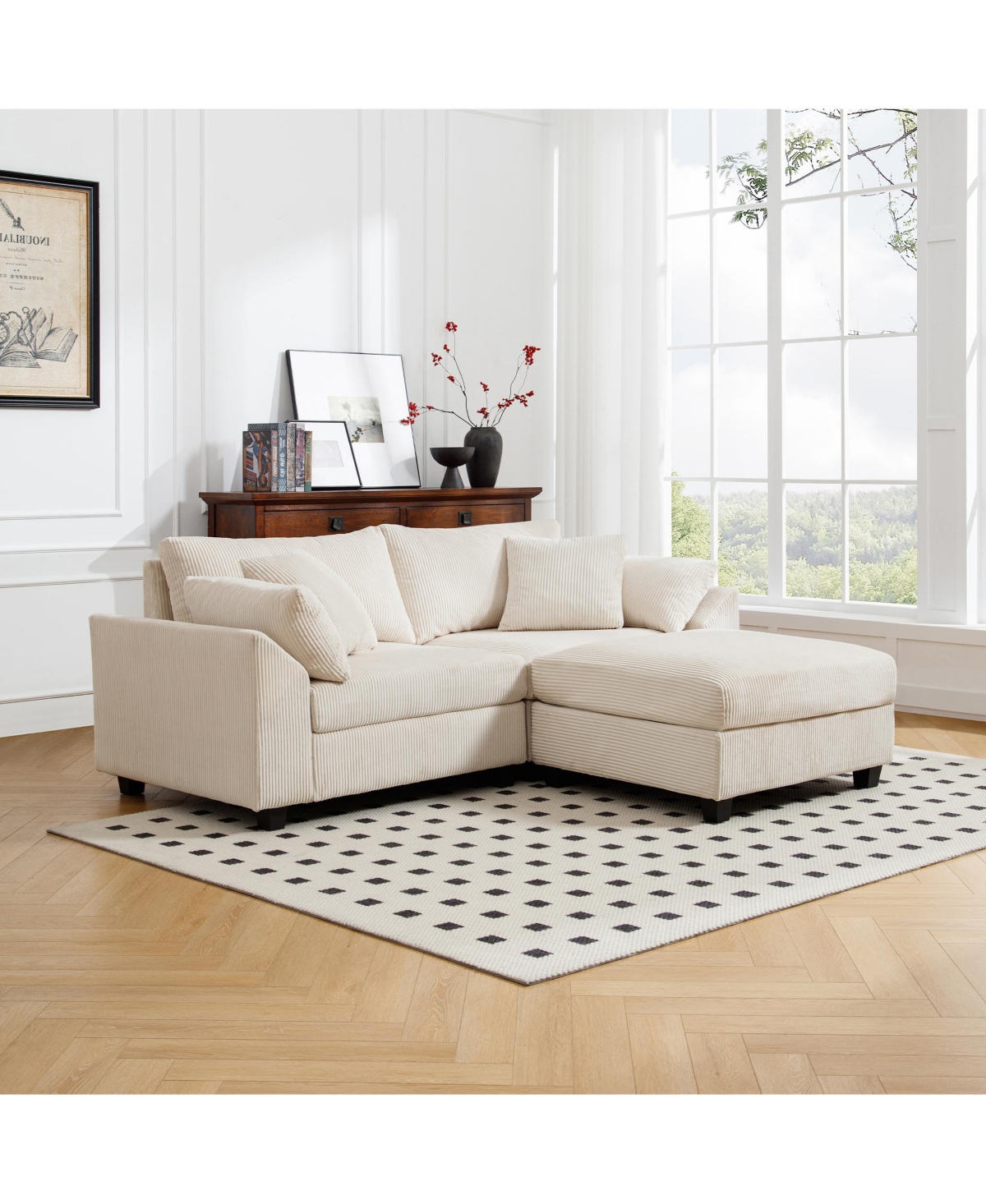 Click here for Morden Fort 83" W Beige Corduroy L-Shaped Sec... prices