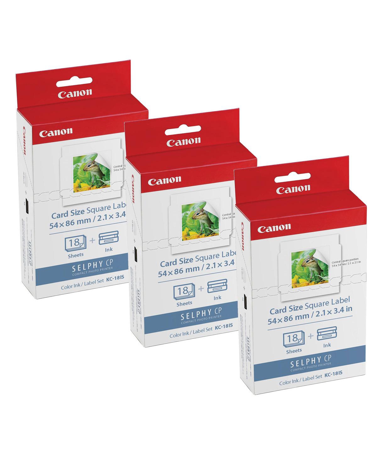 Canon Kc-18IS Card Size Square Label Ink and Paper Set for Selphy CP900/CP910 Photo Printer  18 Sheets  3-Pack