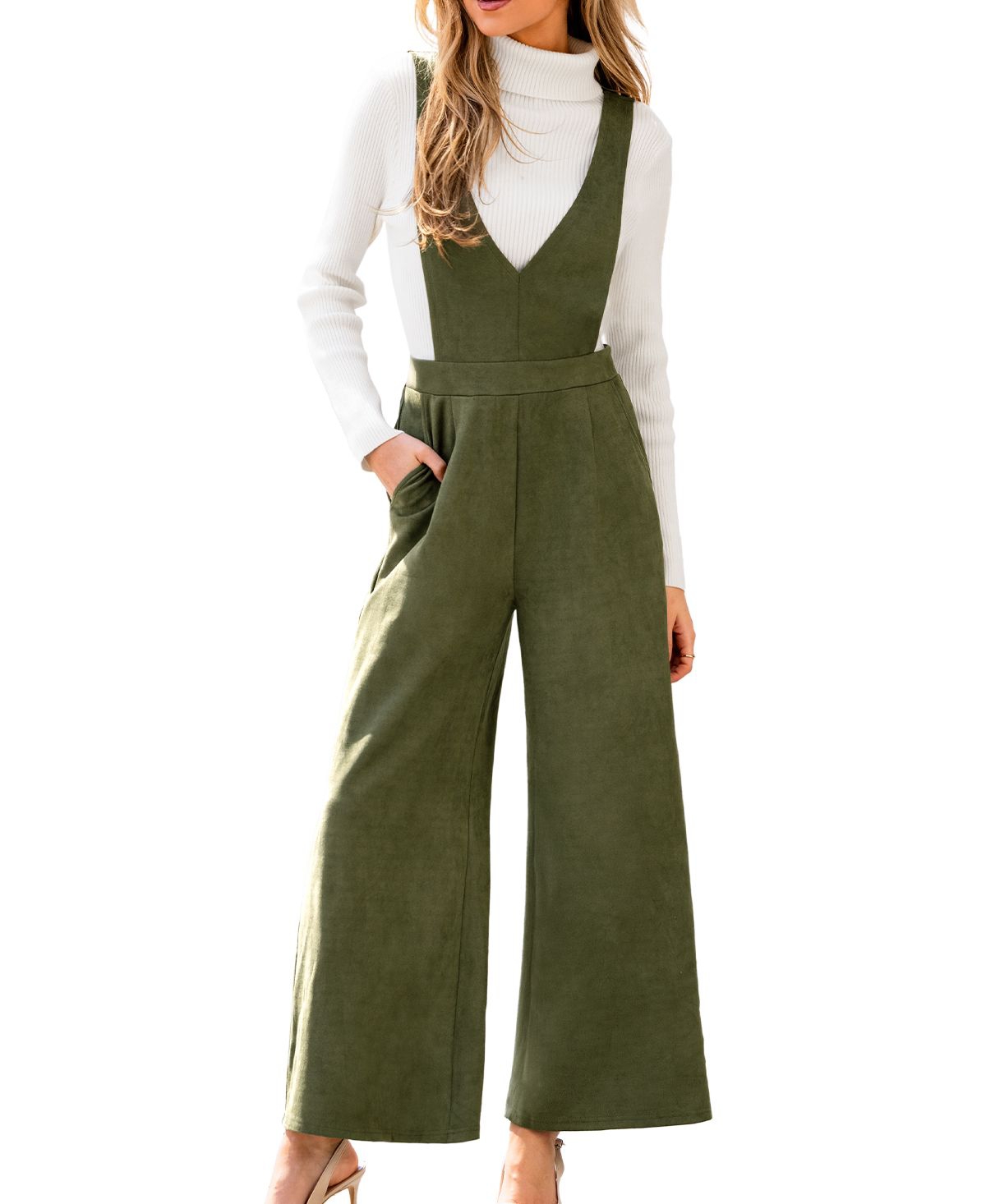 Cupshe Womens V Neck Wide Leg Jumpsuit - Green