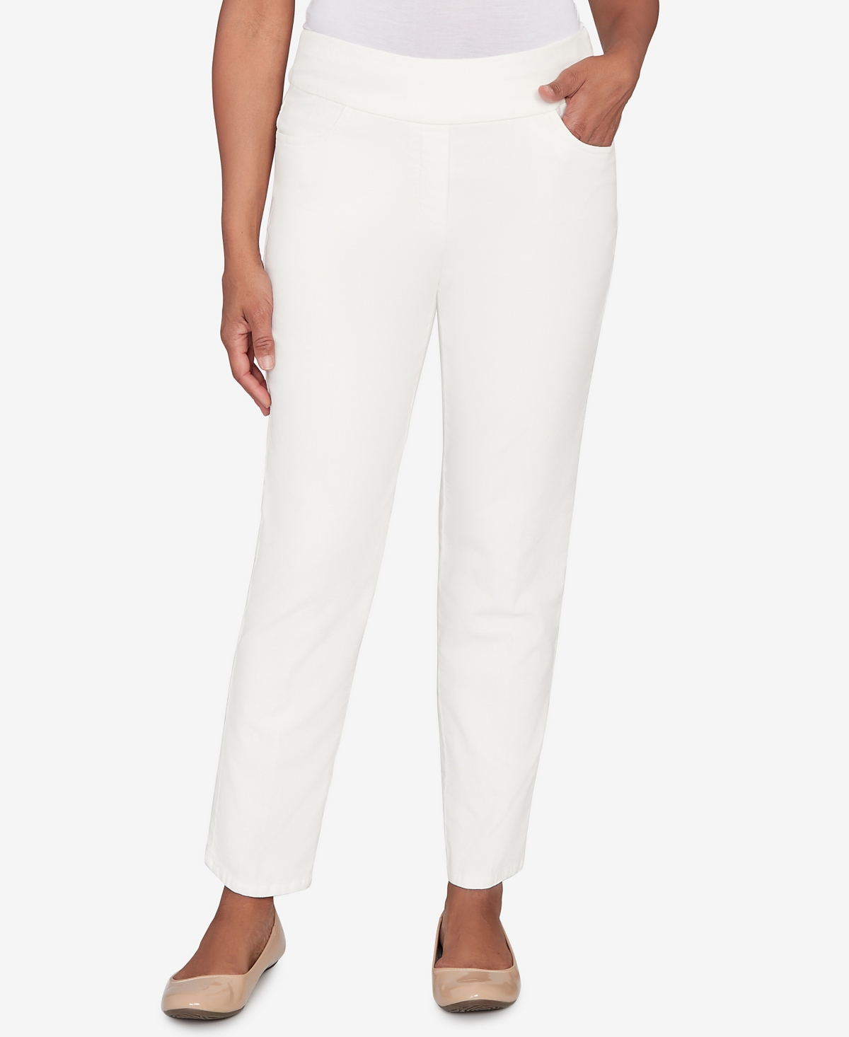 Alfred Dunner Petite Vienna Allure Fit Flat Front Corduroy Short Length Pants - Vanilla