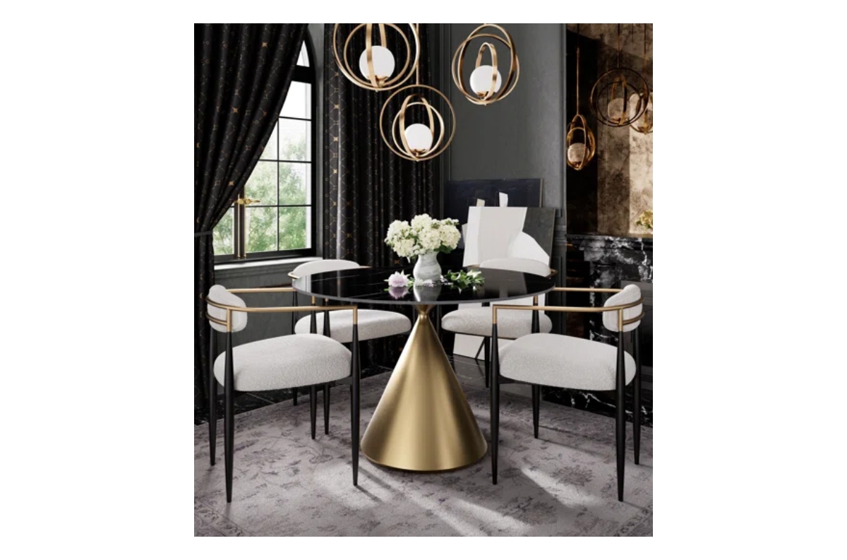 Click here for Morden Fort 5-Piece 47 Round Faux Marble Dining Se... prices