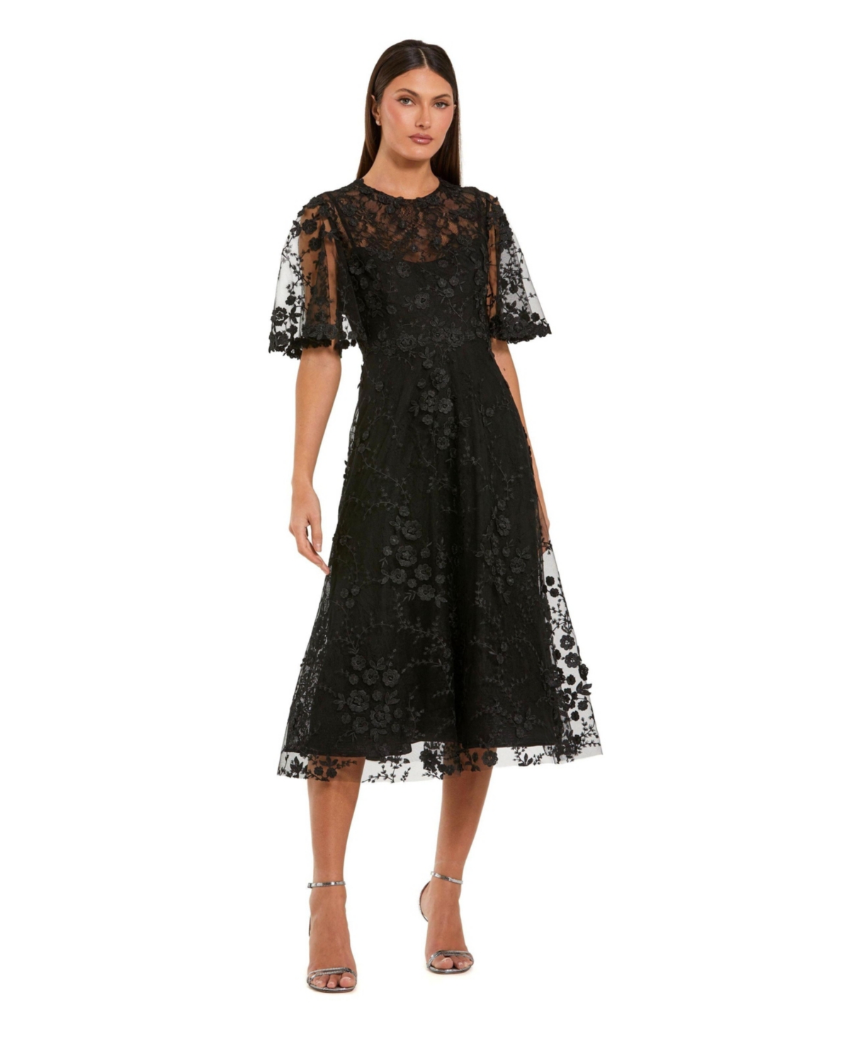 Click here for Mac Duggal Womens Flutter Sleeve Embroidered Midi... prices