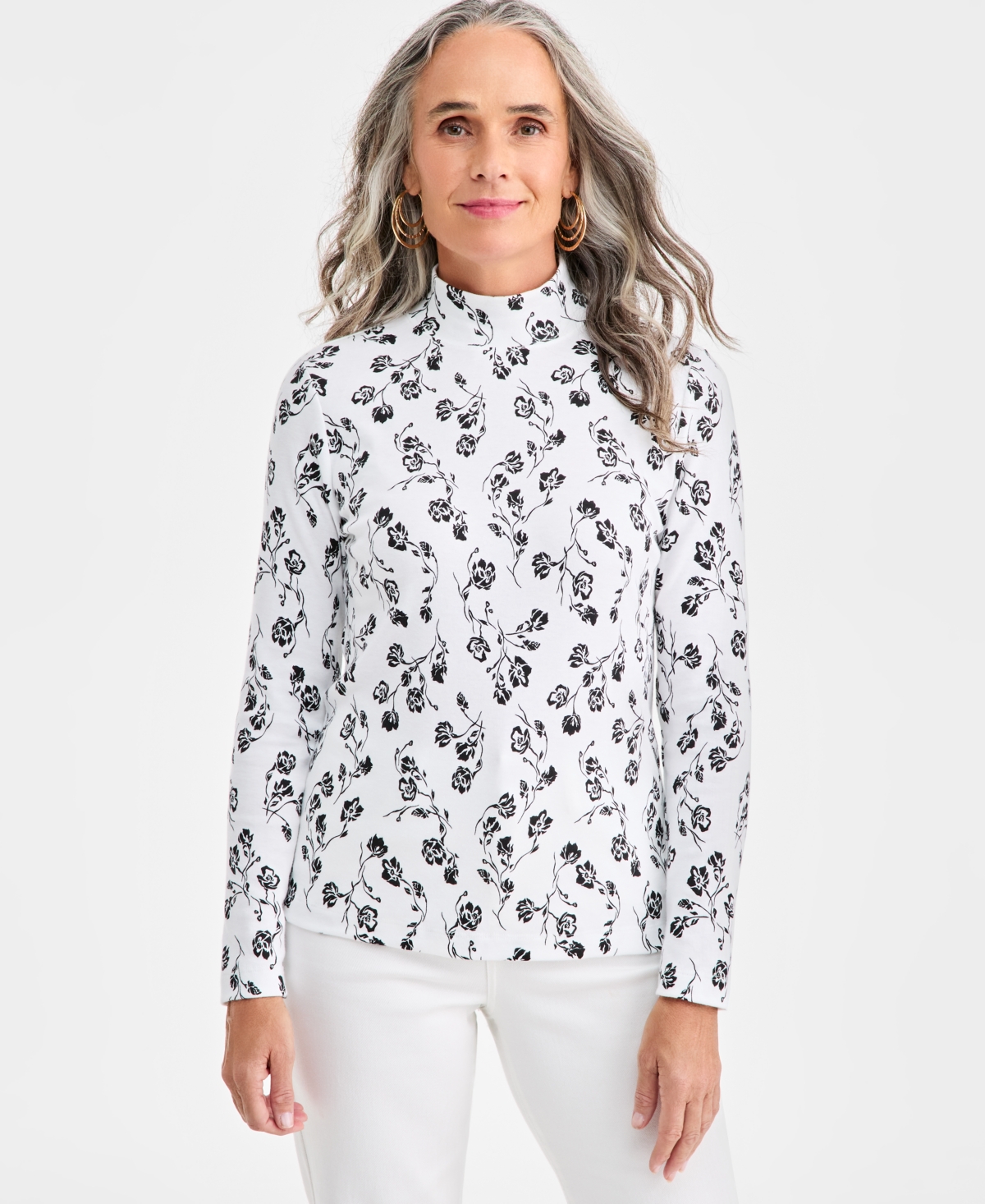 Click here for Style & Co Womens Cotton Mock-Neck Long-Sleeve Tee... prices