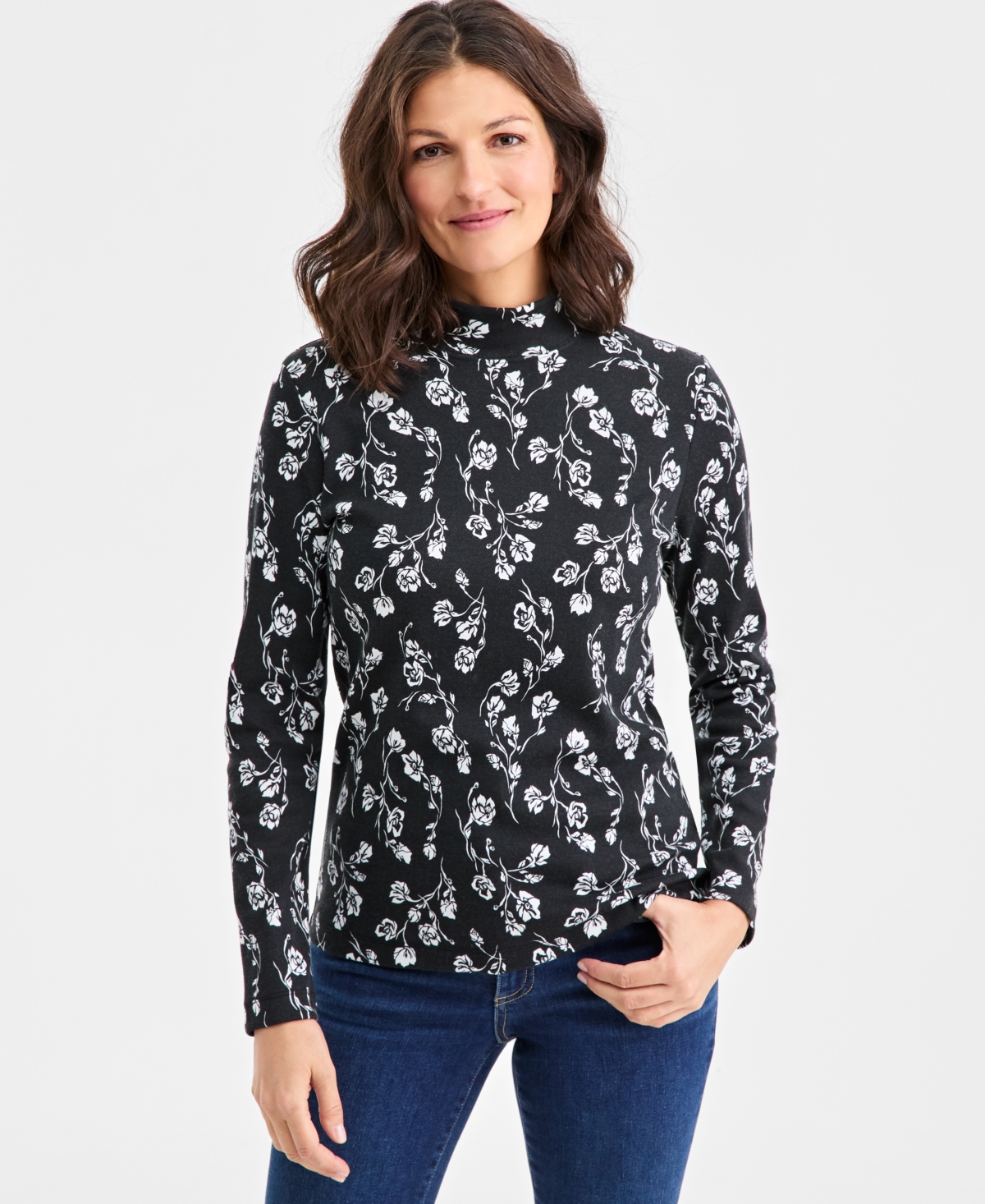 Click here for Style & Co Womens Cotton Mock-Neck Long-Sleeve Tee... prices