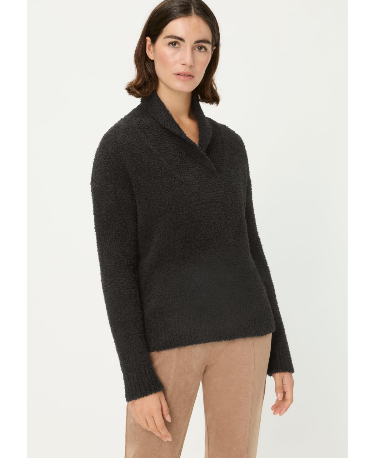 Click here for Olsen Womens Plush Shawl Neck Sweater - Black prices
