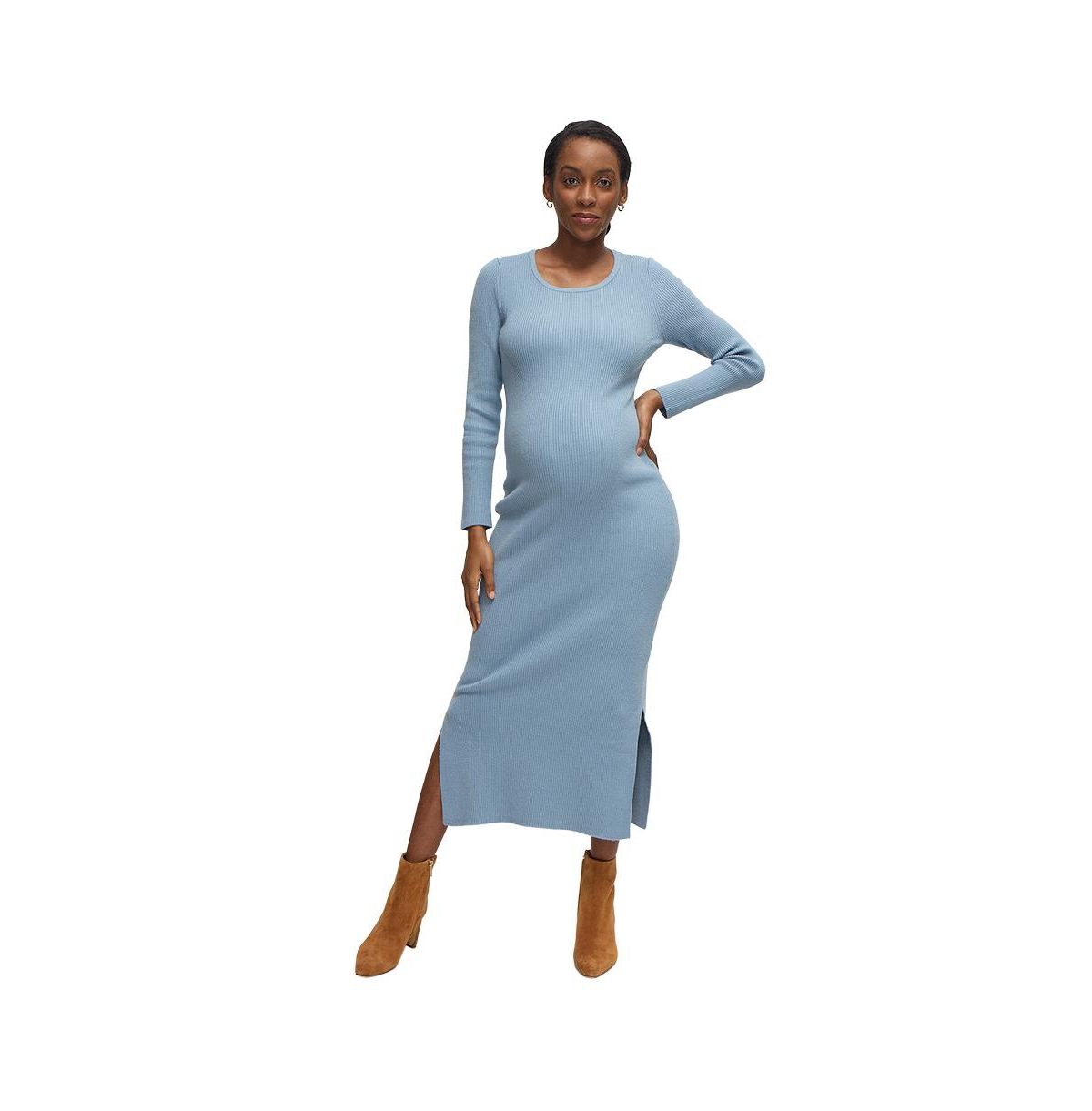 Ingrid + Isabel Maternity Long Sleeve Midi Sweater Dress - Blue gray
