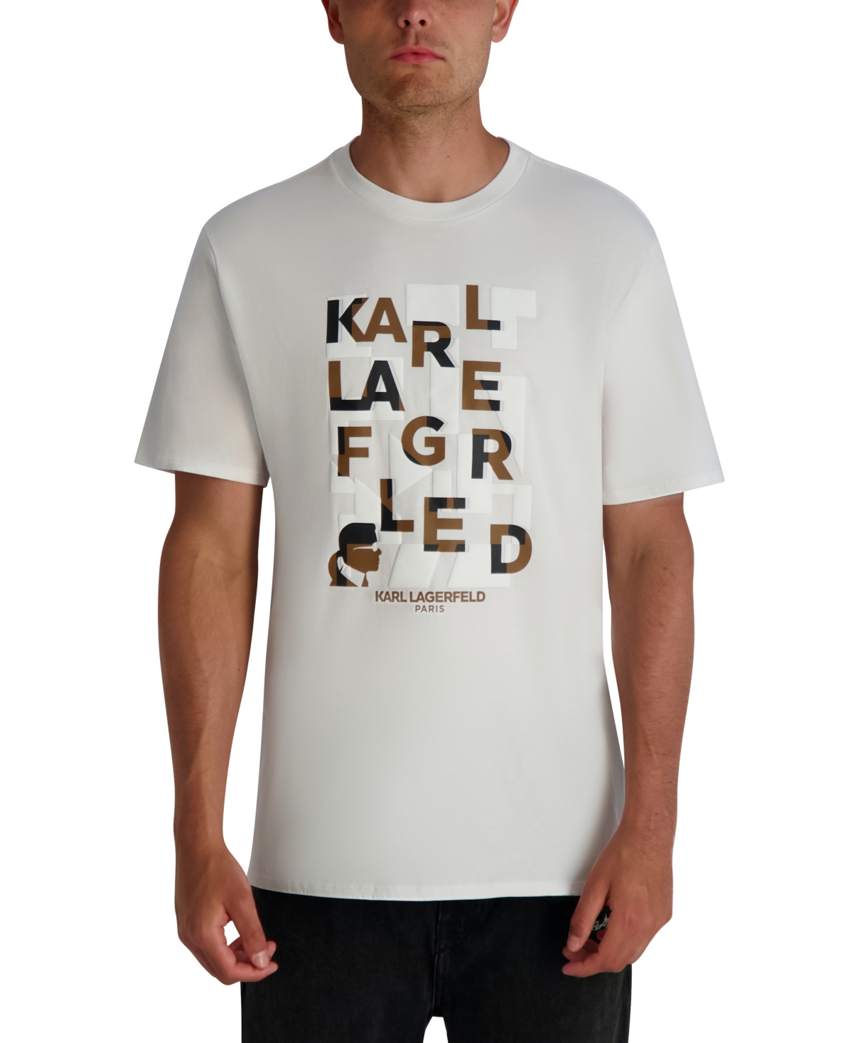 Karl Lagerfeld Paris Mens Stacked Print T-Shirt - Optic White