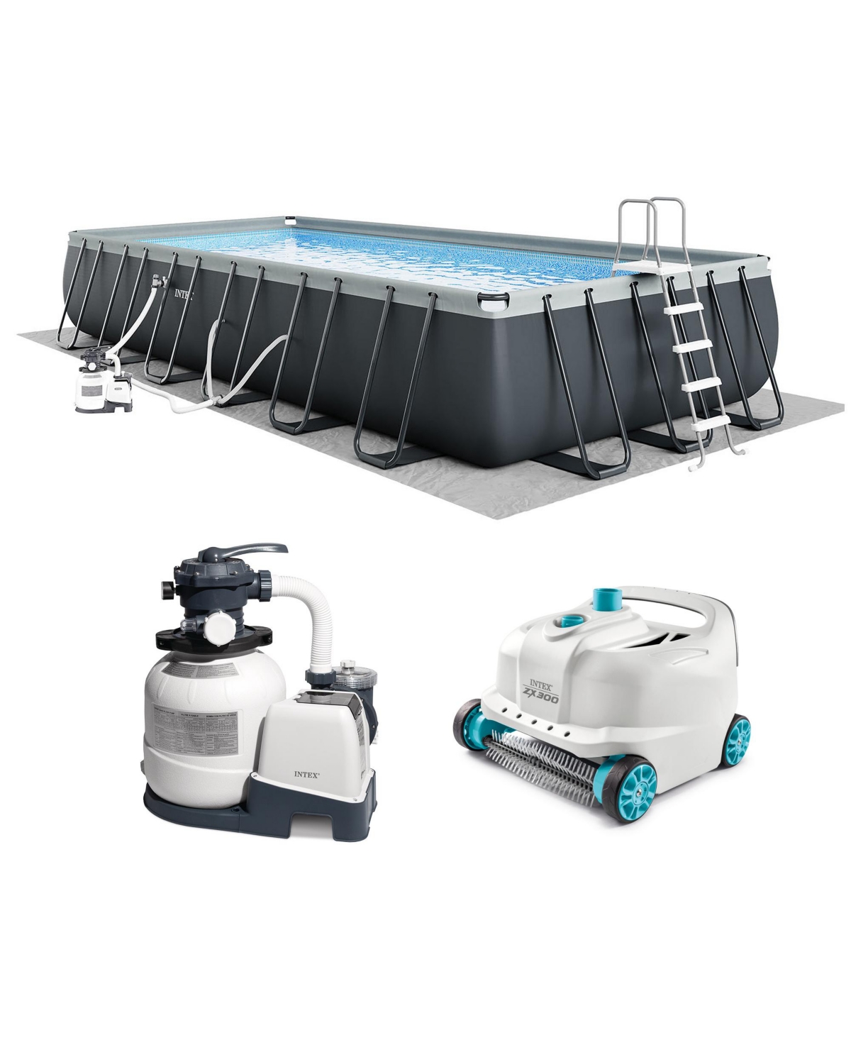 Intex Rectangular Ultra Xtr Frame Swimming Pool w/ Pump & Robot Vacuum Cleaner