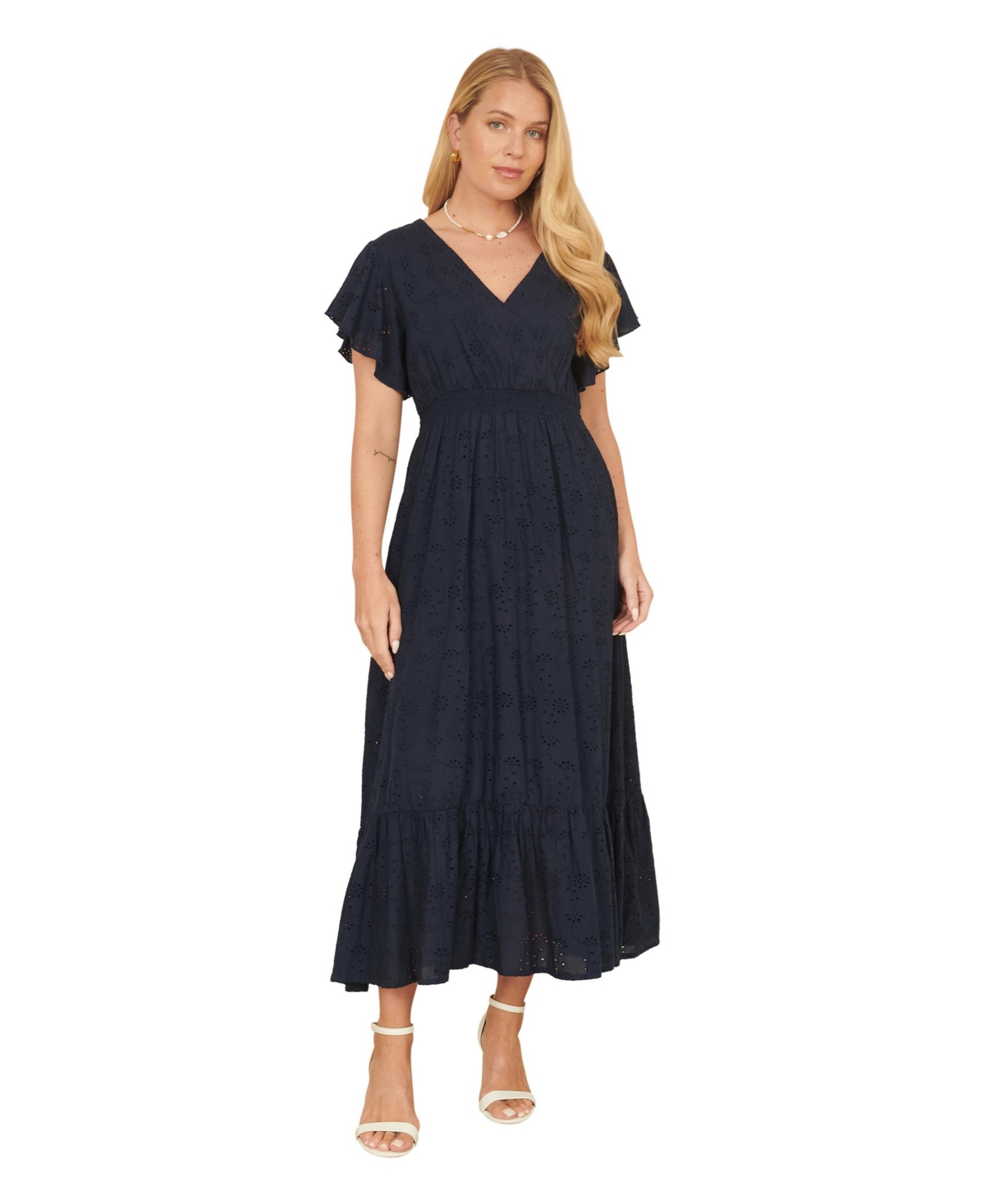 Click here for Yumi Womens Cotton Broderie Anglaise Wrap Midi Dre... prices