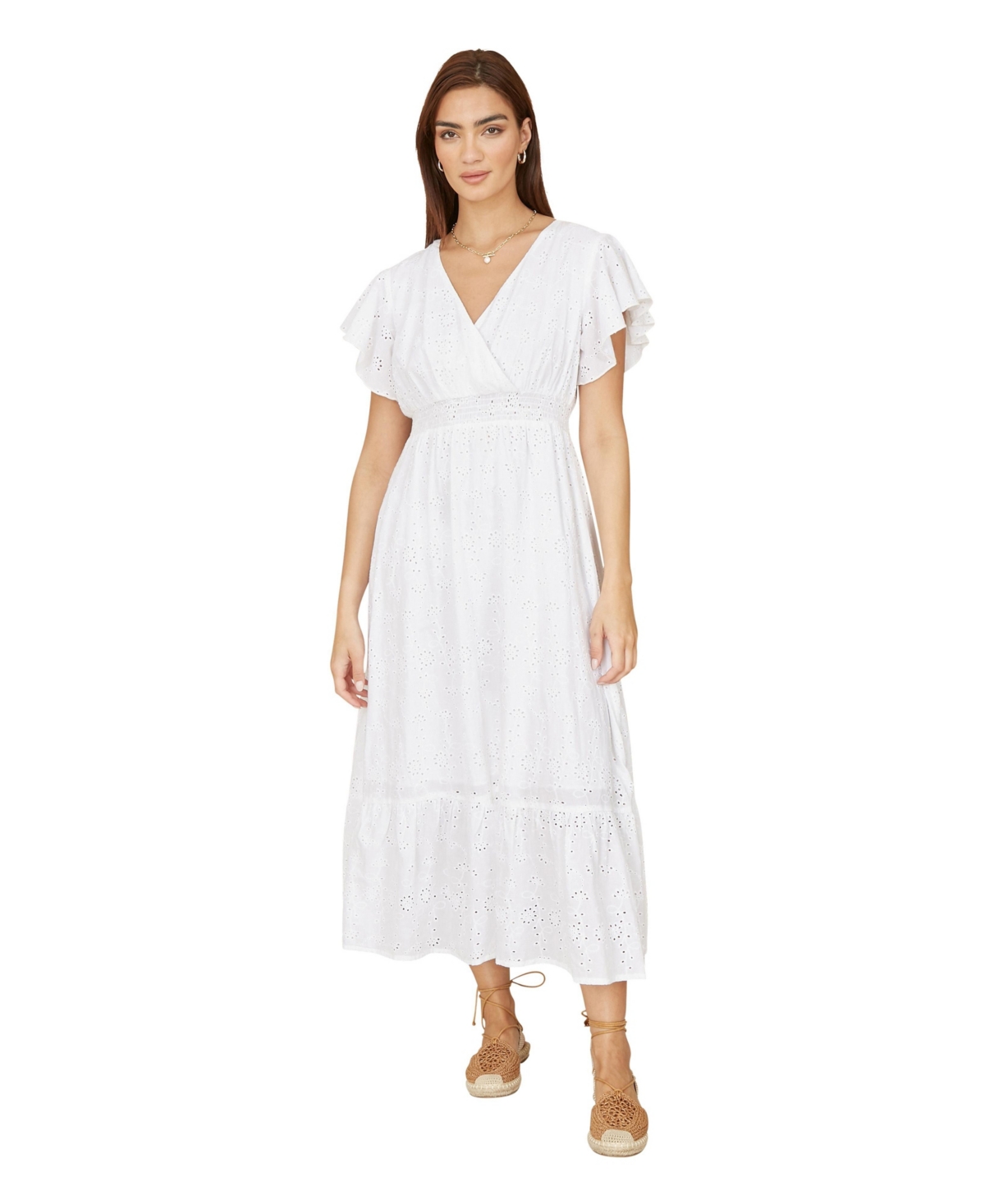 Click here for Yumi Womens Cotton Broderie Anglaise Wrap Midi Dre... prices