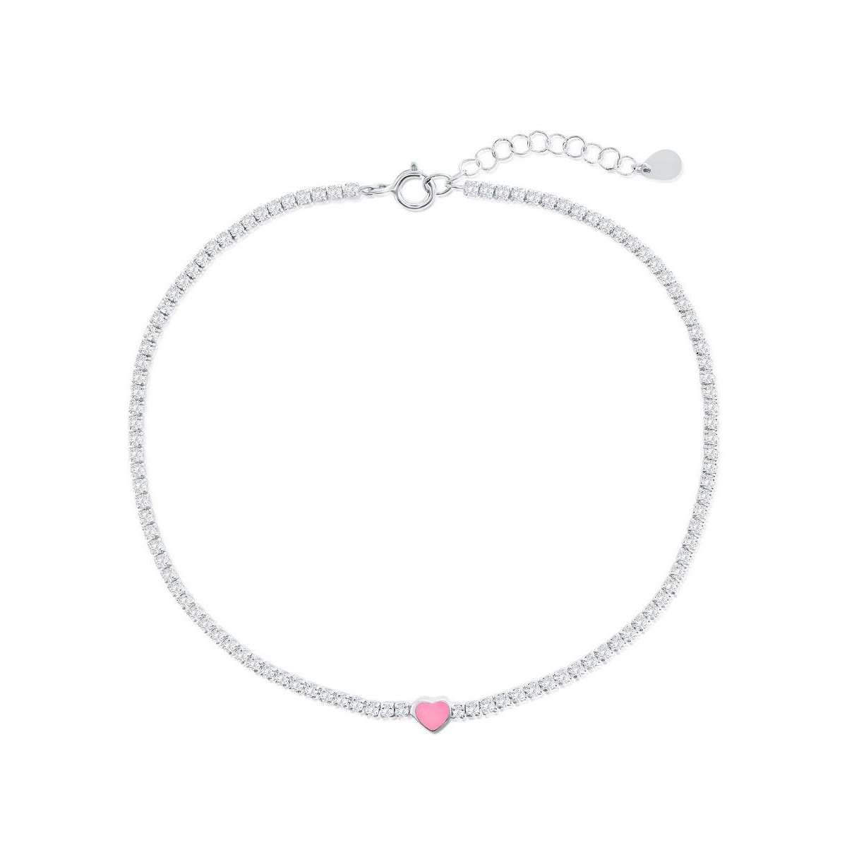 Click here for Sterling Silver  Enamel Heart  Cz Tennis Anklet -... prices