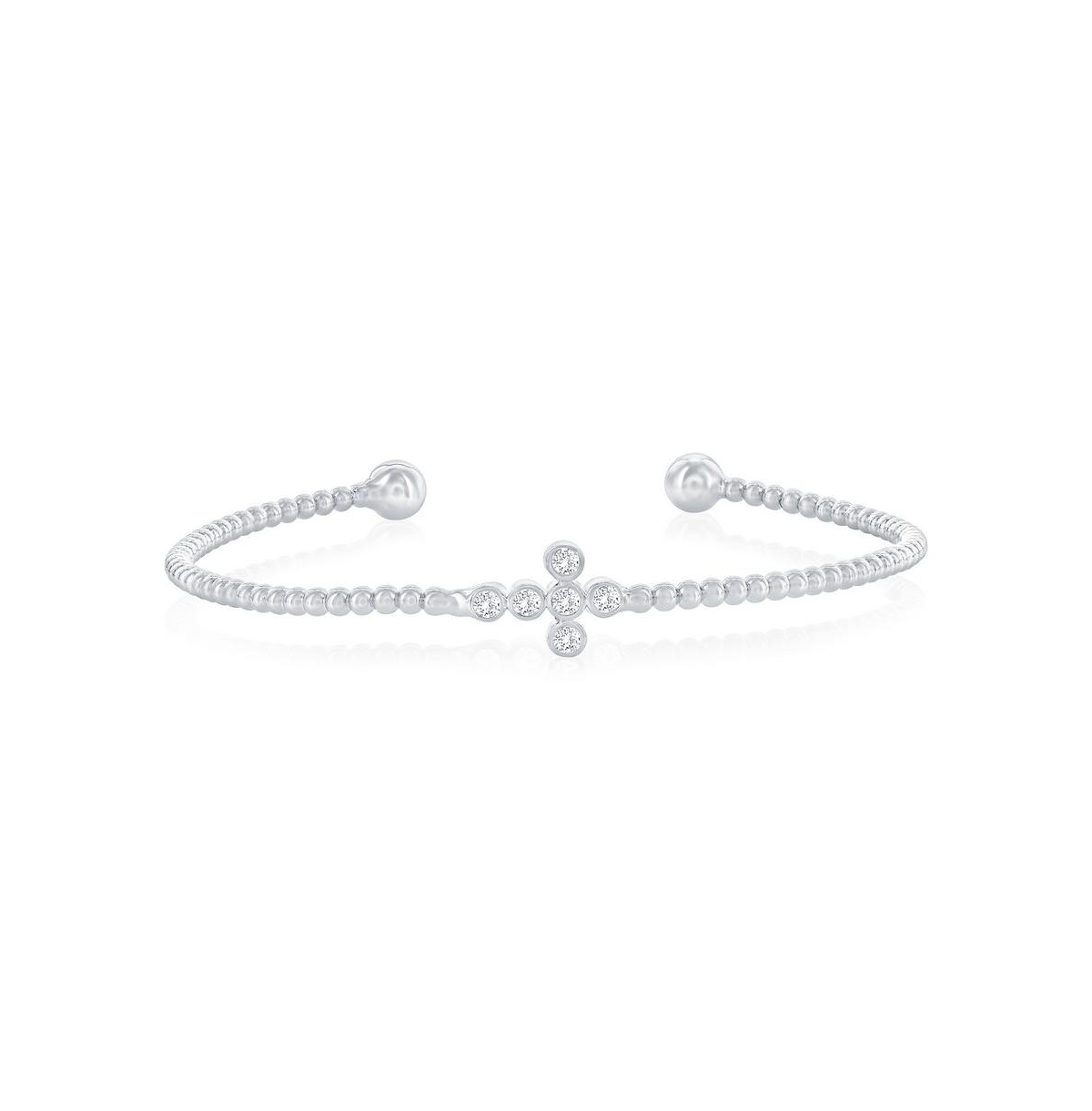 Click here for Sterling Silver  Sideways Cz Cross Beaded Bangle -... prices