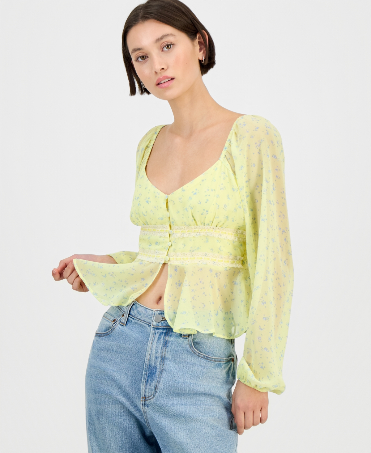 Click here for Derek Heart Juniors Long Sleeve Button-Front Blous... prices