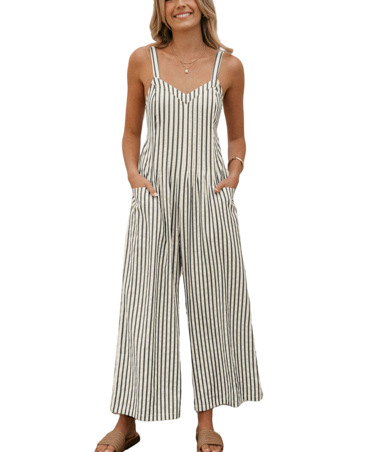 Click here for Cupshe Womens Striped Smocked Cutout Back Wide Leg... prices