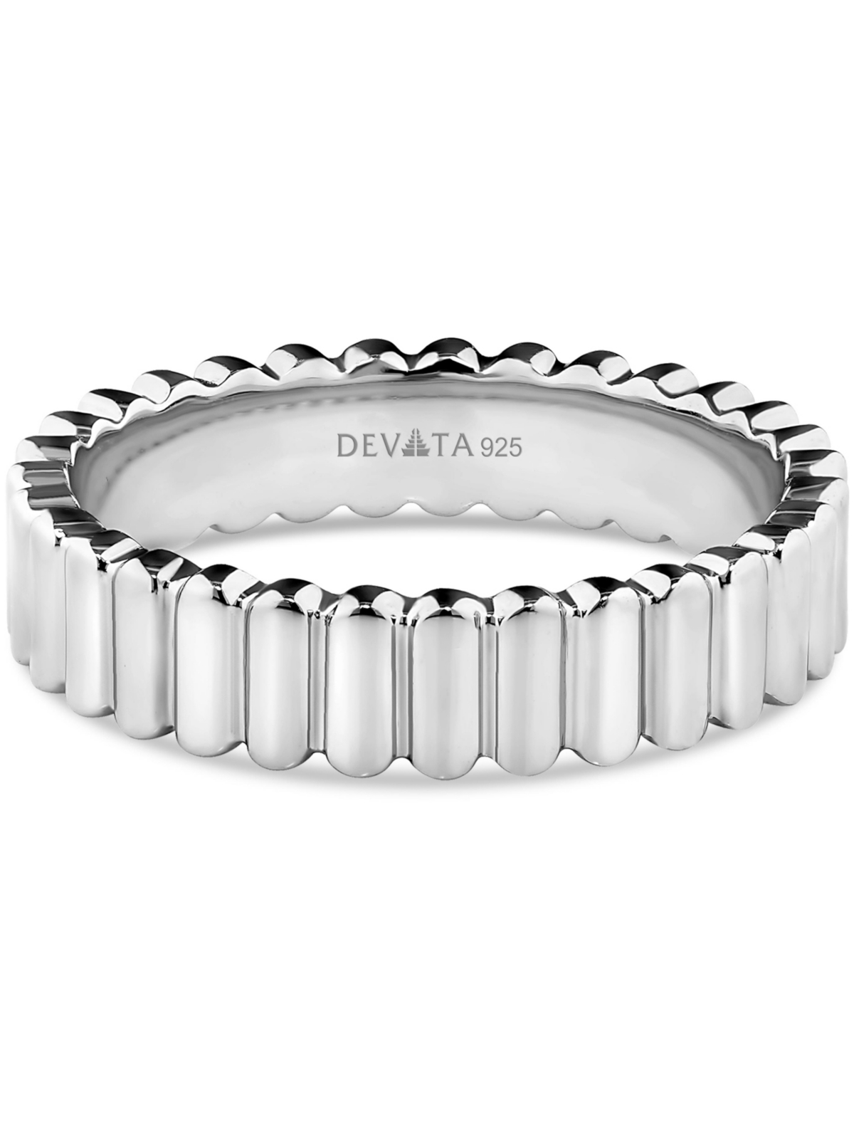 Click here for Devata Ribbed Band Ring in Rhodium Plated Sterling... prices