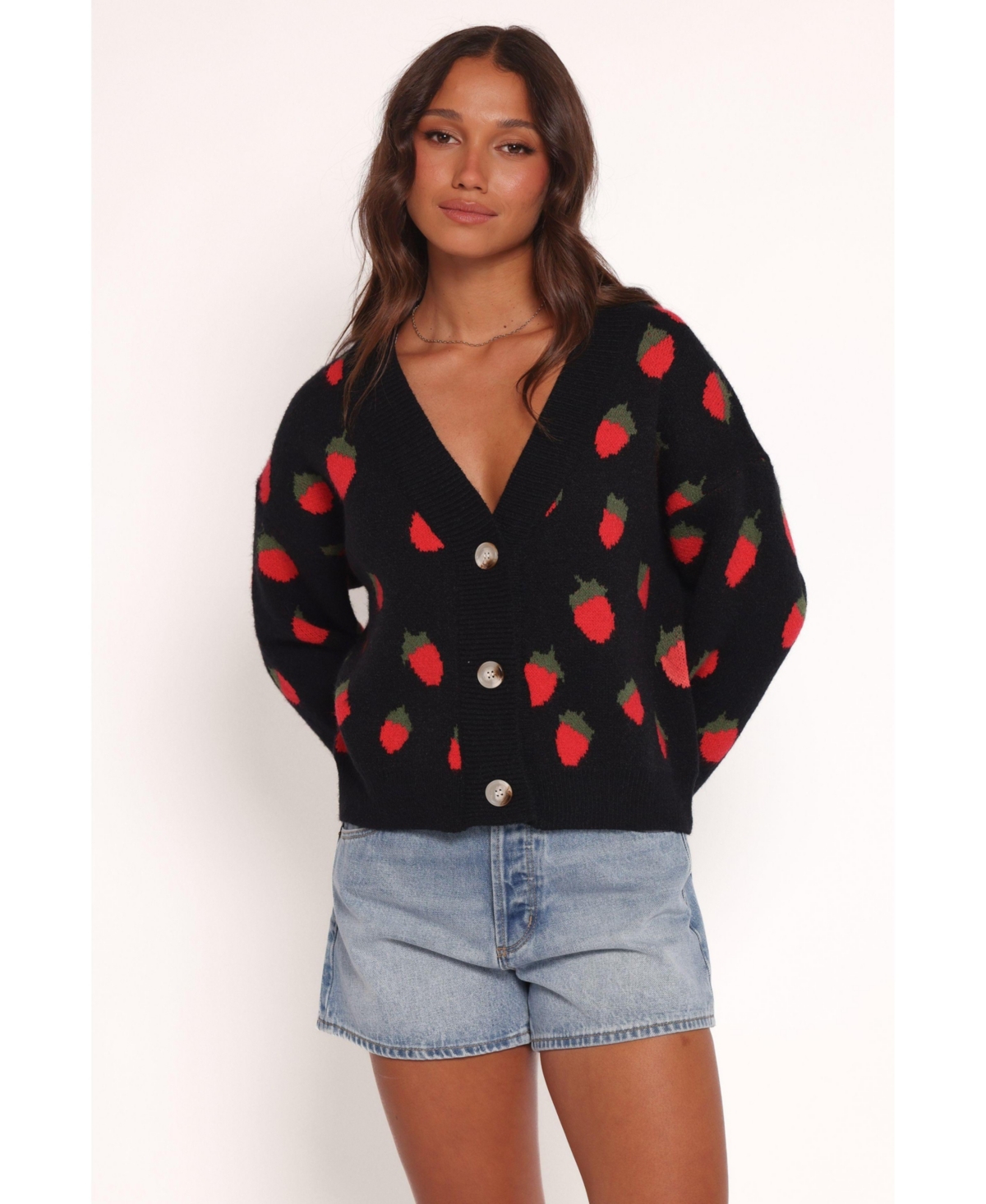 Click here for Petal and Pup Womens Judson Strawberry Knit Cardig... prices