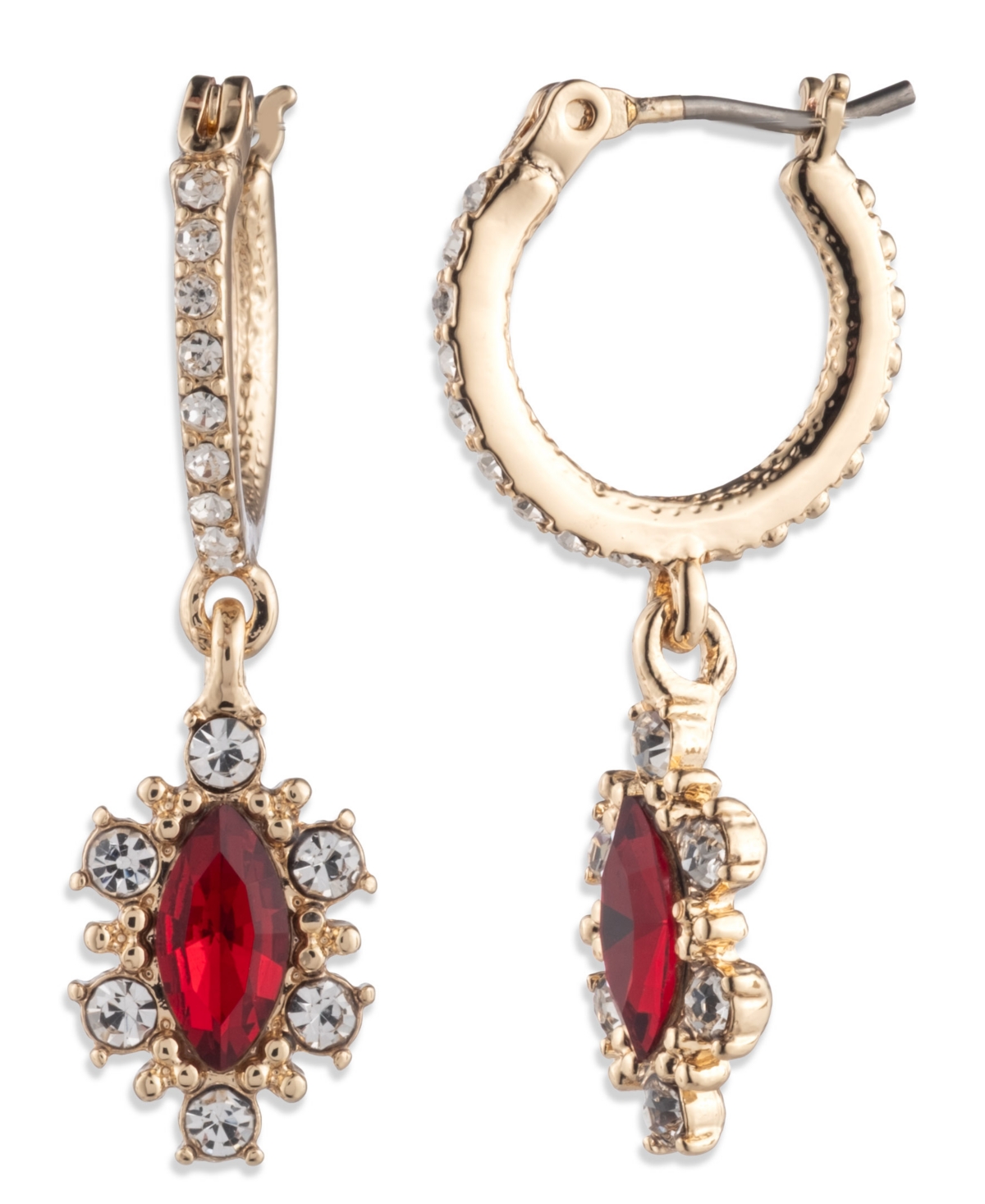 Click here for Marchesa Glass Stone Gold-Tone Pear Drop Huggie Ea... prices