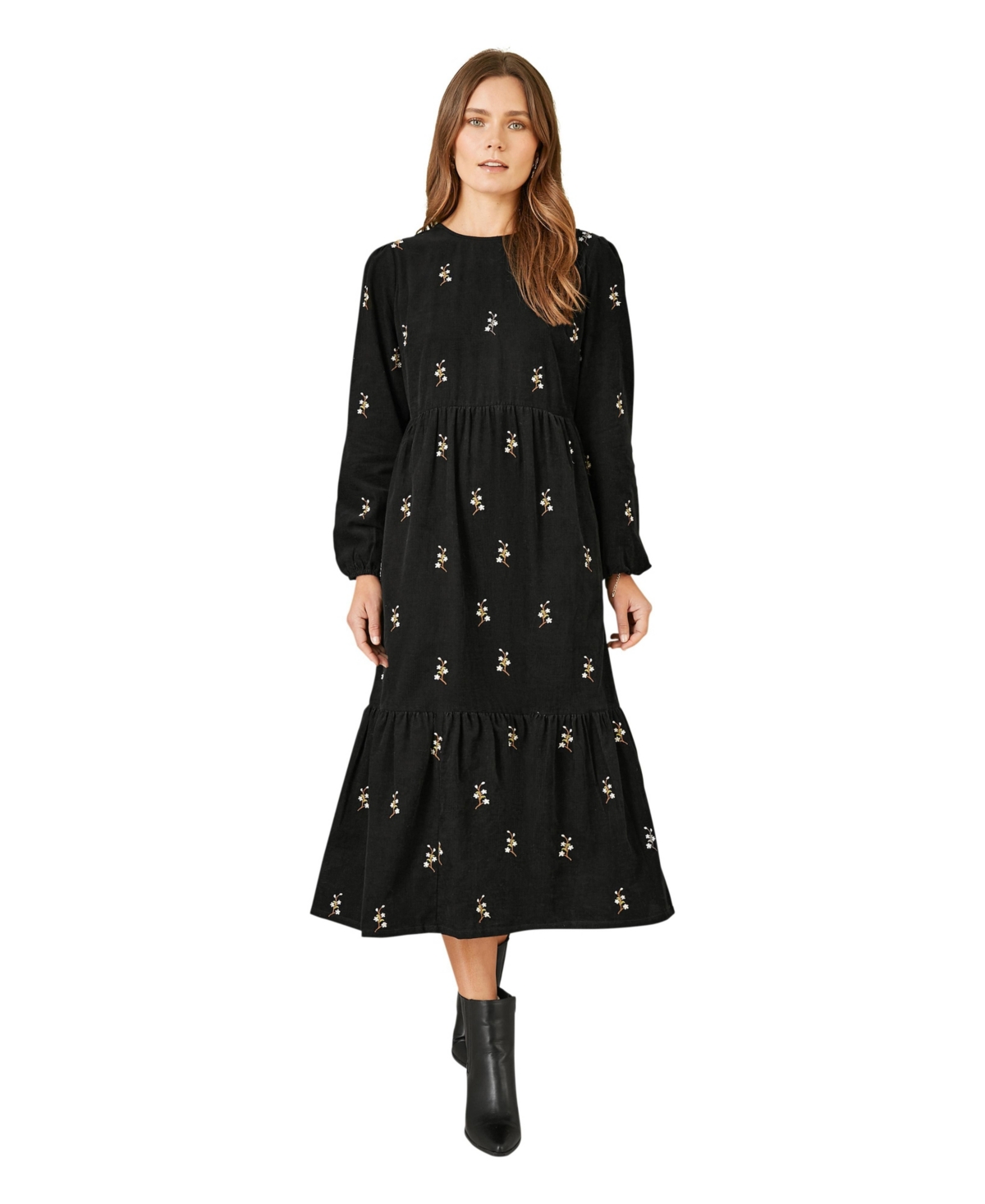 Click here for Yumi Womens Long Sleeve Midi Floral Dress - Black prices