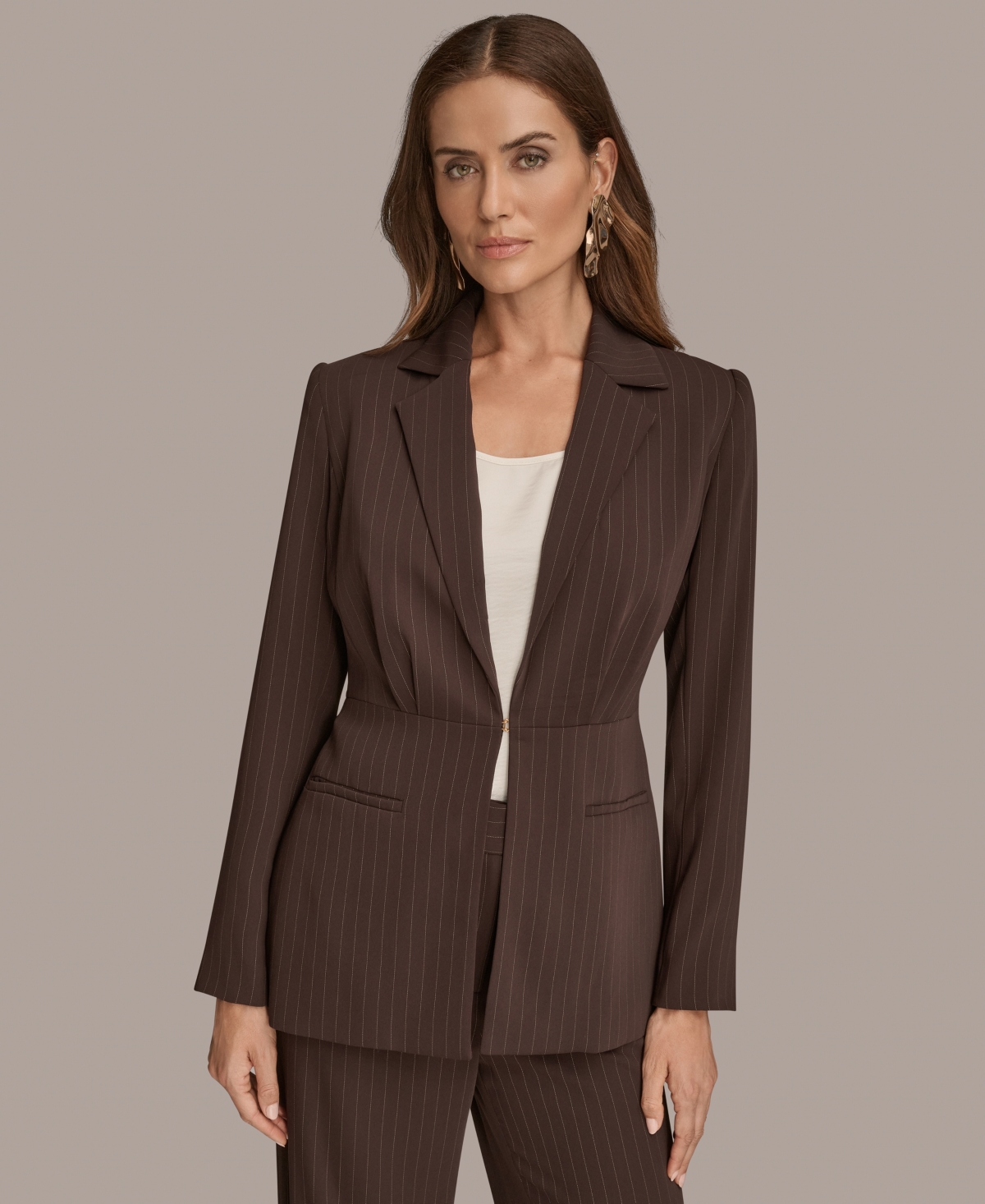 Click here for Donna Karan New York Womens Pinstripe Tie-Waist Ja... prices