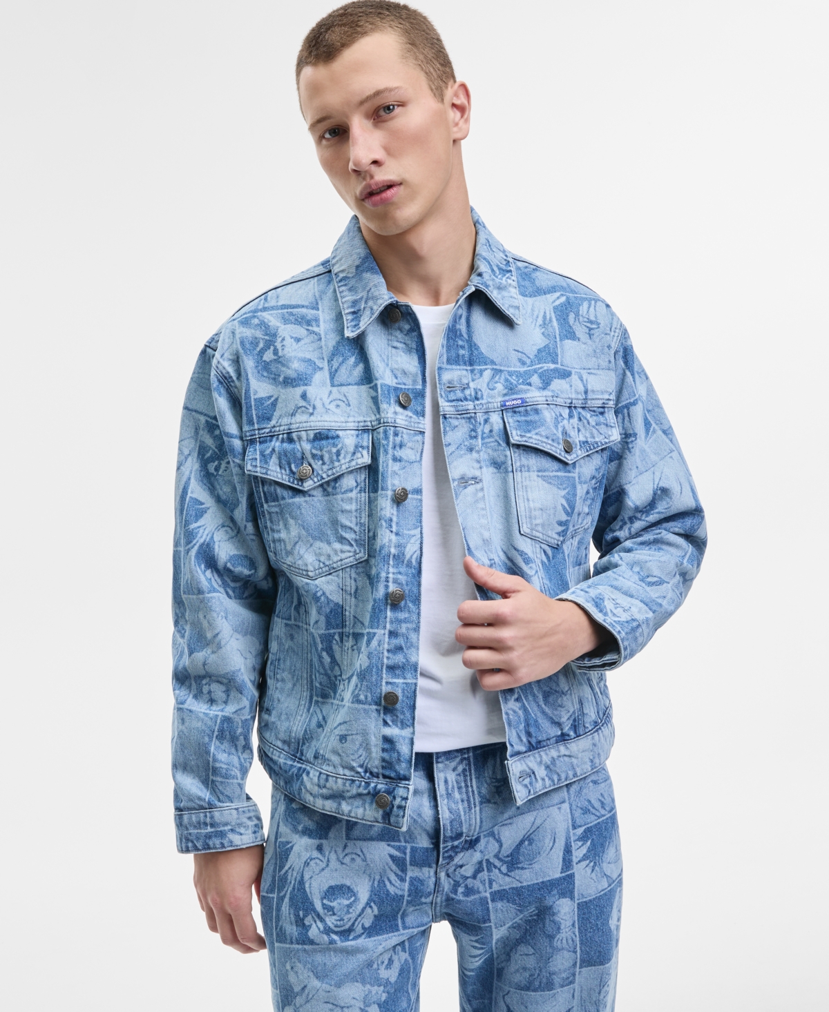 Click here for Hugo Boss Mens Dex Laser Printed Denim Trucker Jac... prices