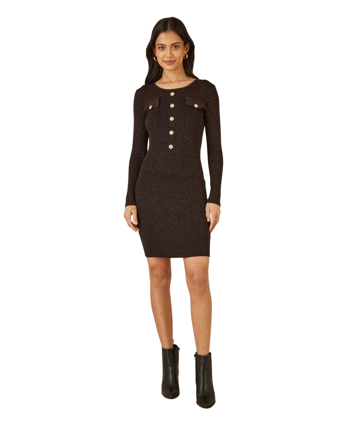 Click here for Yumi Womens Metallic Fitted Military Knit Dress -... prices
