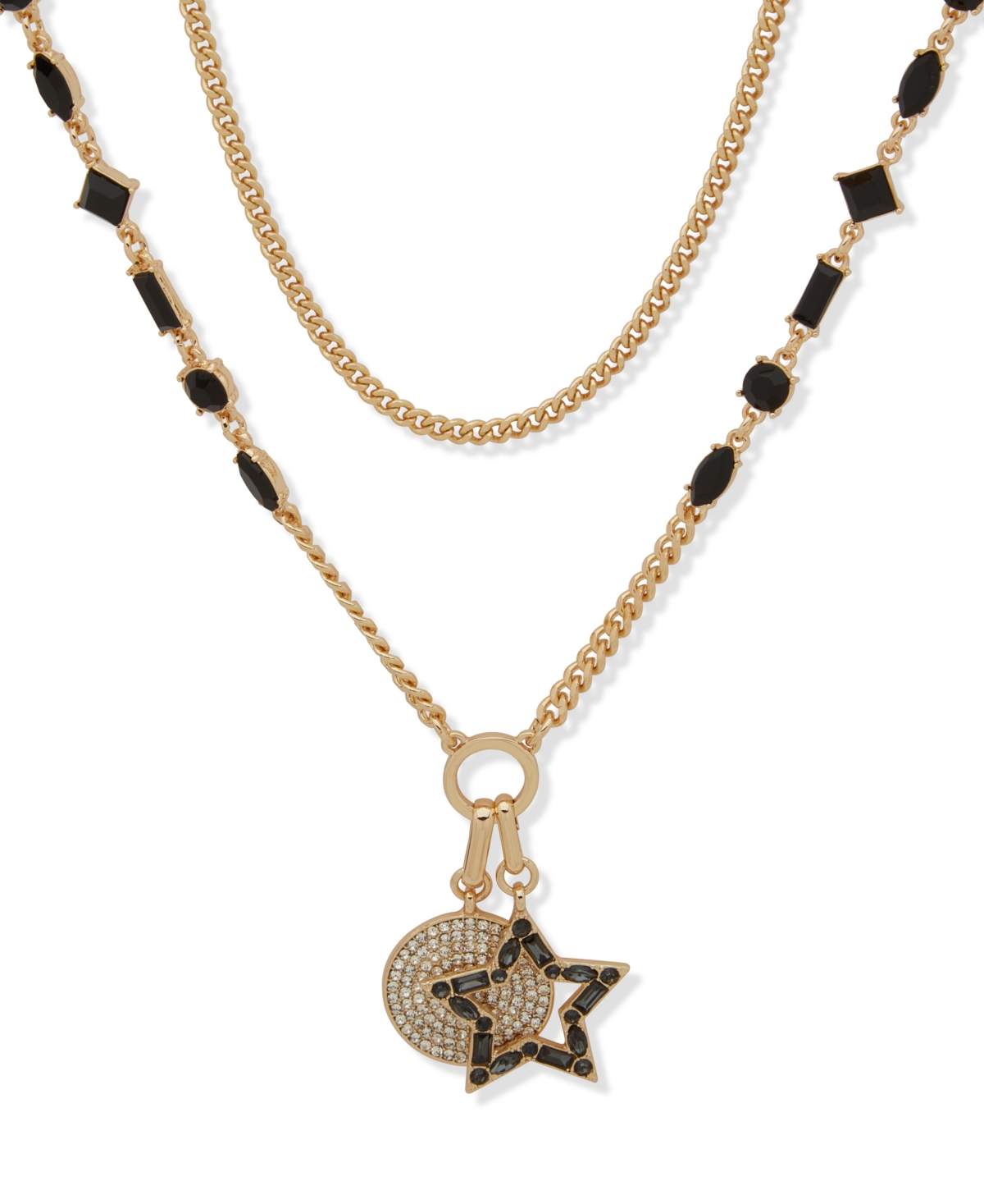Karl Lagerfeld Paris Glass & Epoxy Stone Gold-Tone 2 Row Star Y Necklace - Black