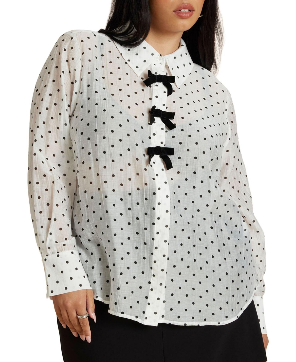 Click here for Eloquii Womens Button Up Top With Bows - Dots of a... prices