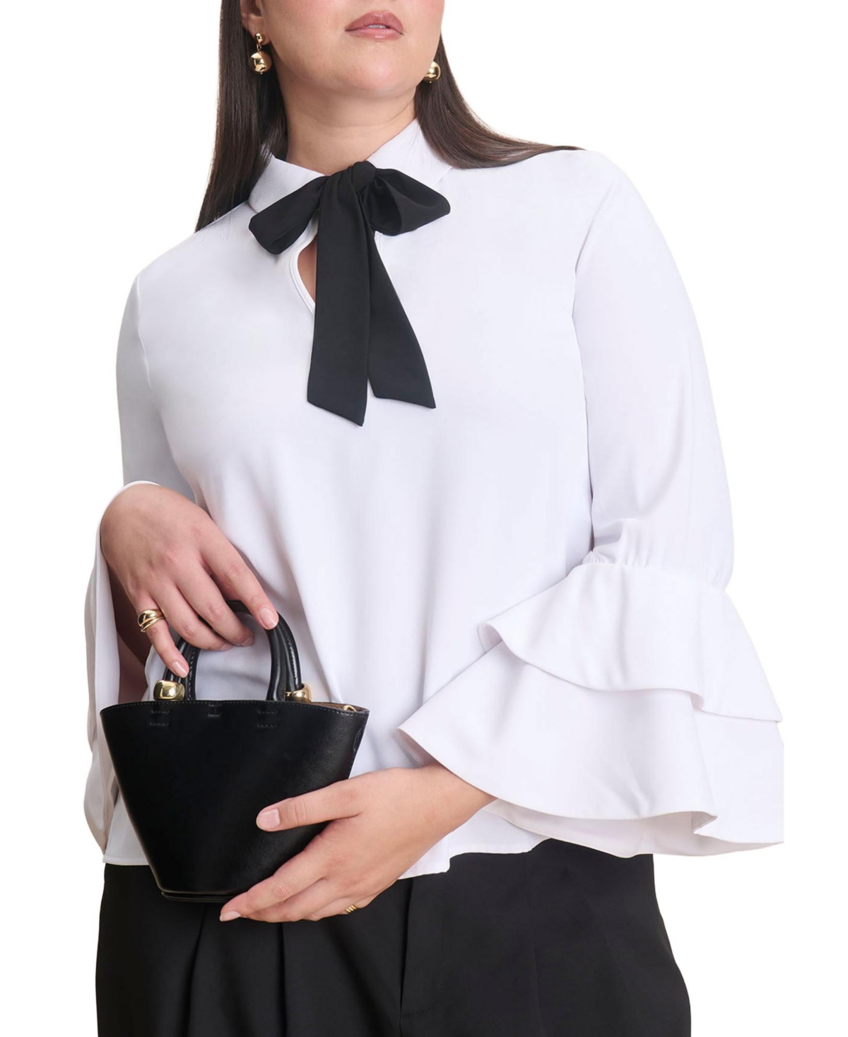 Click here for Eloquii Womens Button Up Top With Bows - White prices