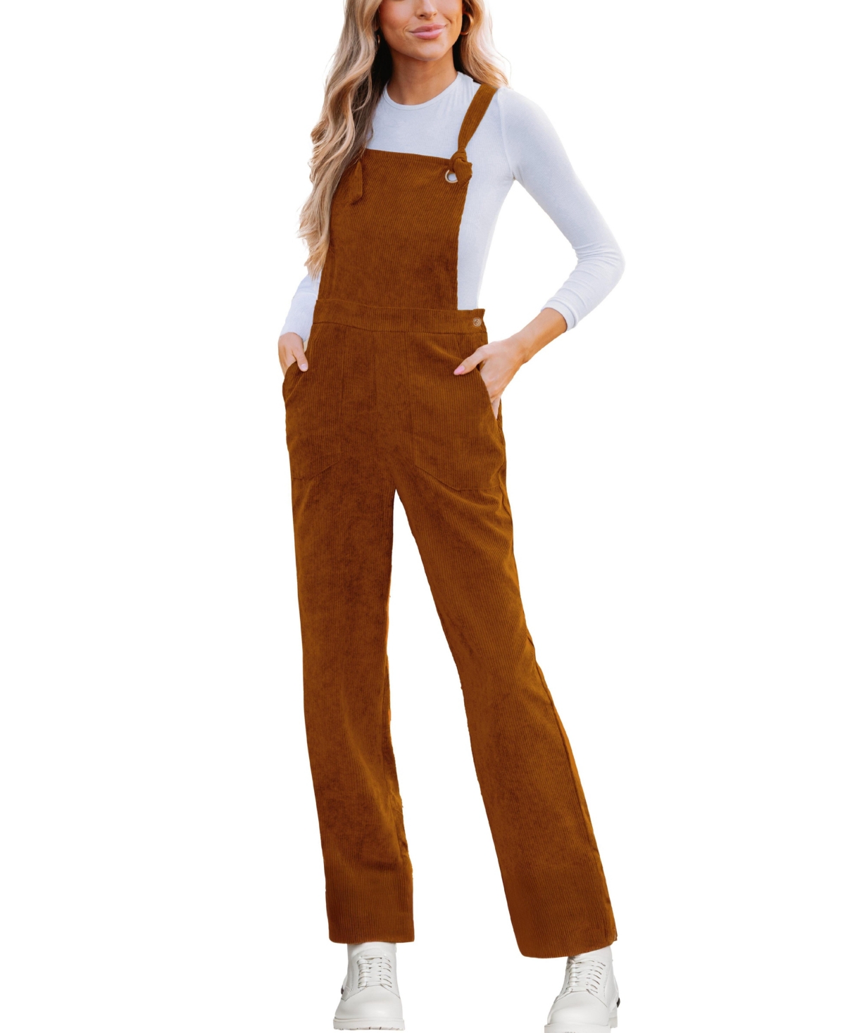 Click here for Cupshe Womens Corduroy Tie Strap Overalls - Brown prices