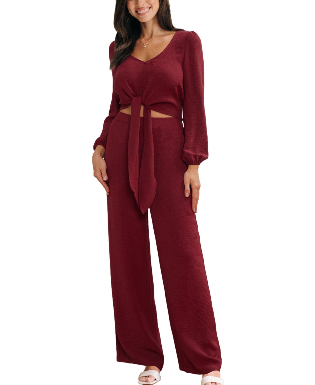 Click here for Cupshe Womens Tie Front Wide Leg Matching Set - Da... prices