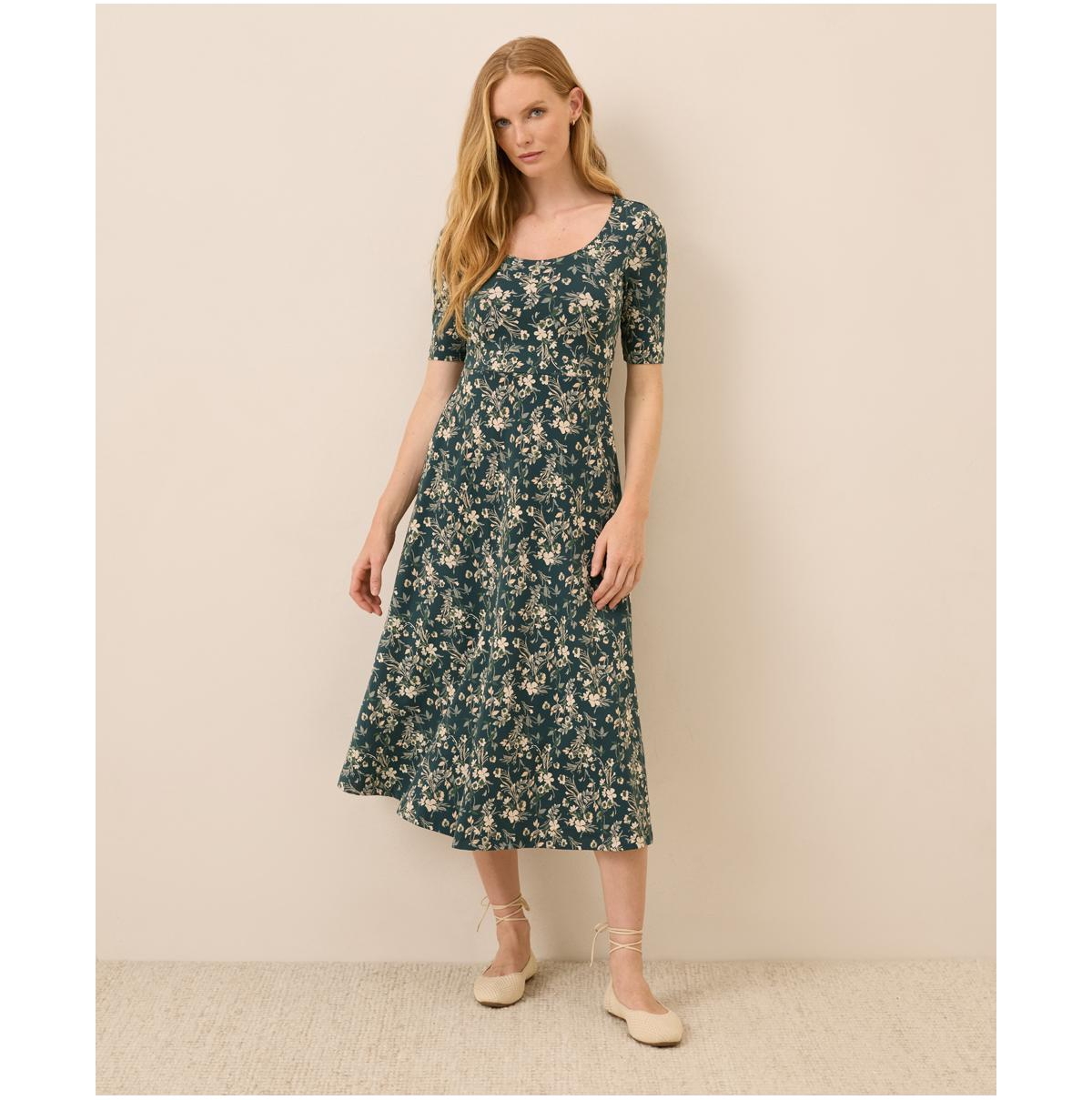 Click here for Pact Womens Organic Cotton Fit & Flare Scoop Midi... prices