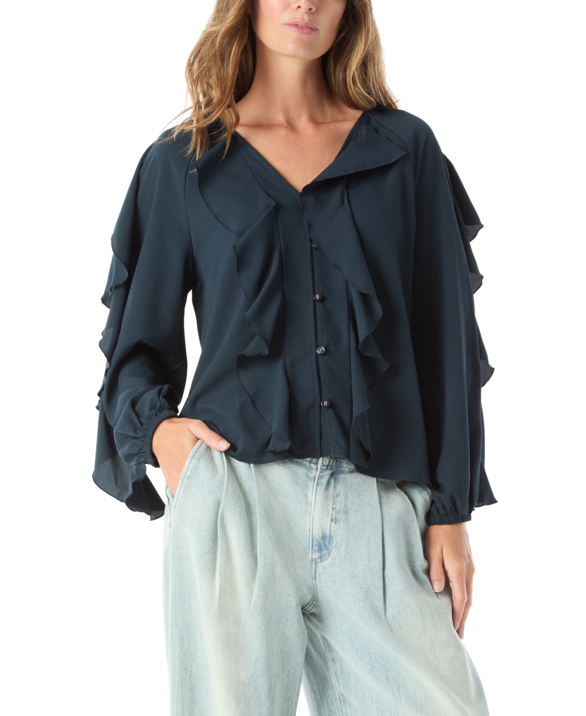 Click here for Dee Ocleppo Womens Elysia Ruffled V-Neck Top - New... prices