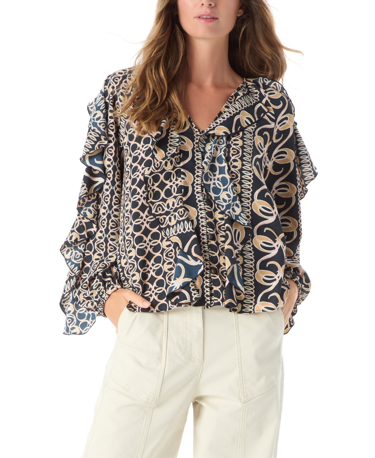 Click here for Dee Ocleppo Womens Elysia Ruffled V-Neck Top - New... prices