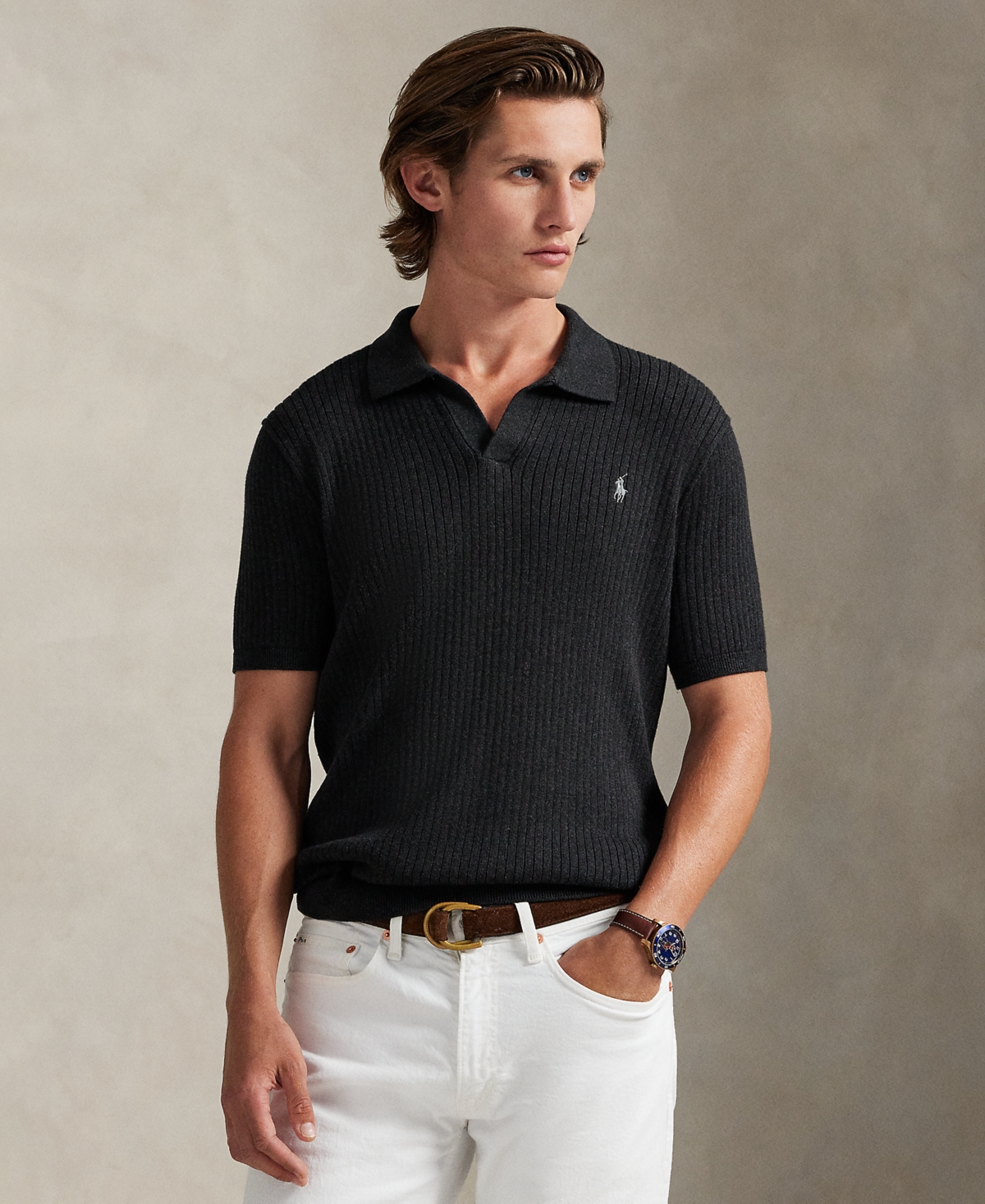Click here for Polo Ralph Lauren Mens Rib-Knit Cotton Johnny Coll... prices