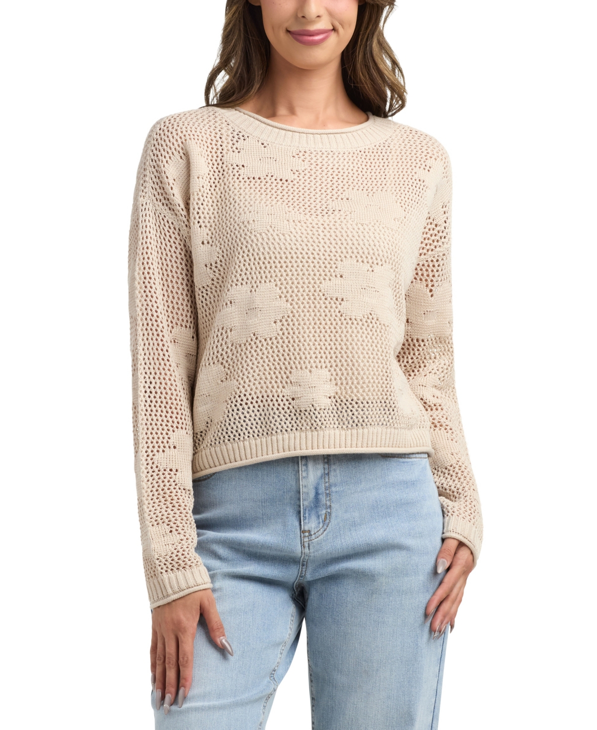Click here for Bcx Womens Resort Daisy Cropped Crew Neck Sweater... prices