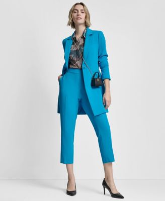 Dkny Womens One Button Topper Long Sleeves Jacket Mid Rise Elastic Back Ankle Pants Balloon Sleeve Shirt