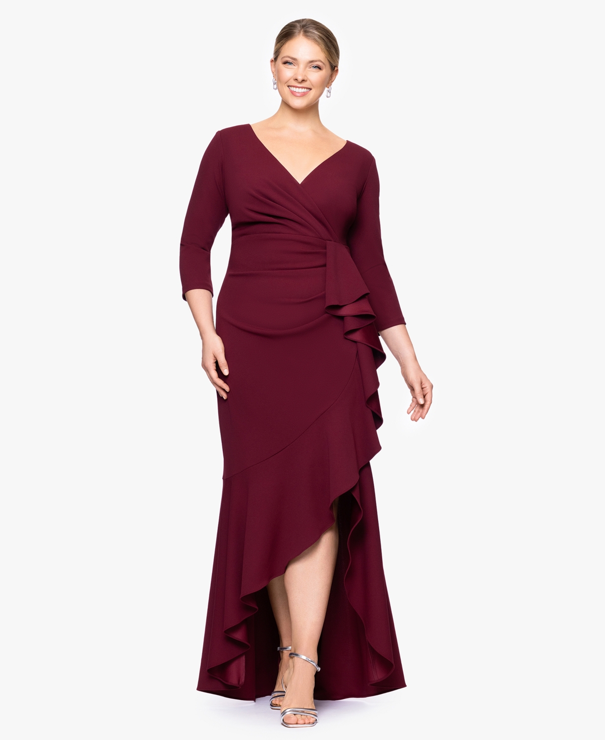 Click here for Betsy & Adam Plus Size V-Neck Long Ruffle Dress -... prices