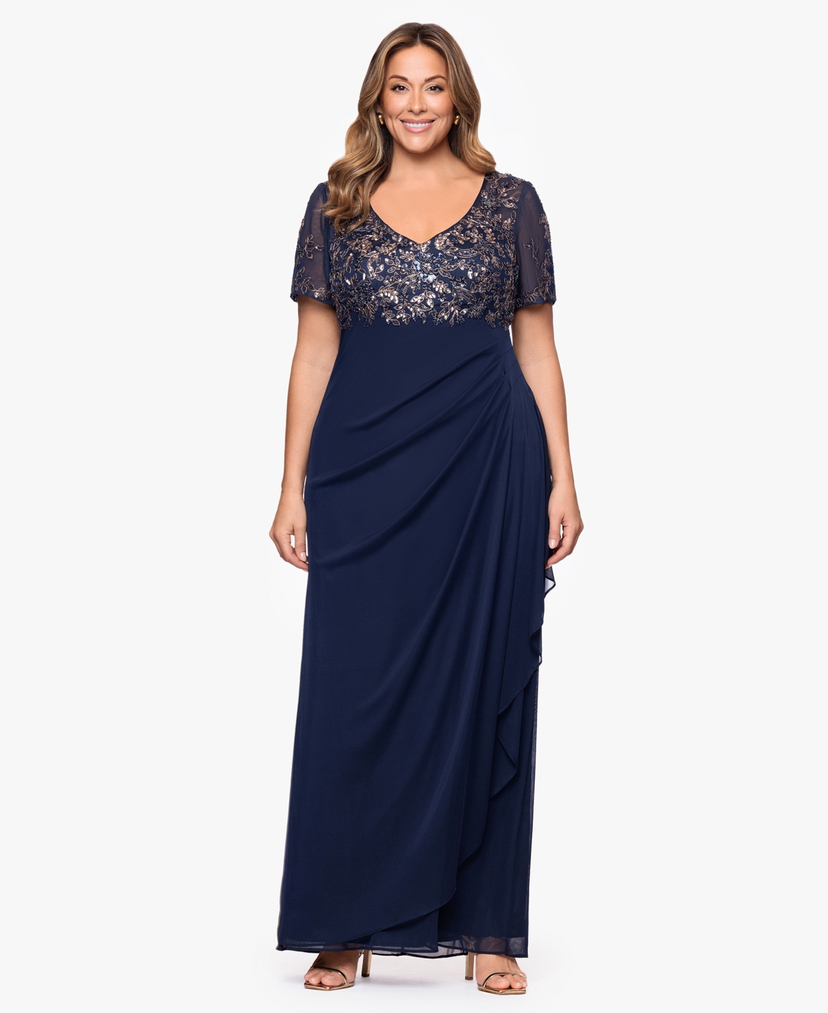 Click here for Xscape Plus Size Applique Short Sleeves Sheath Dre... prices