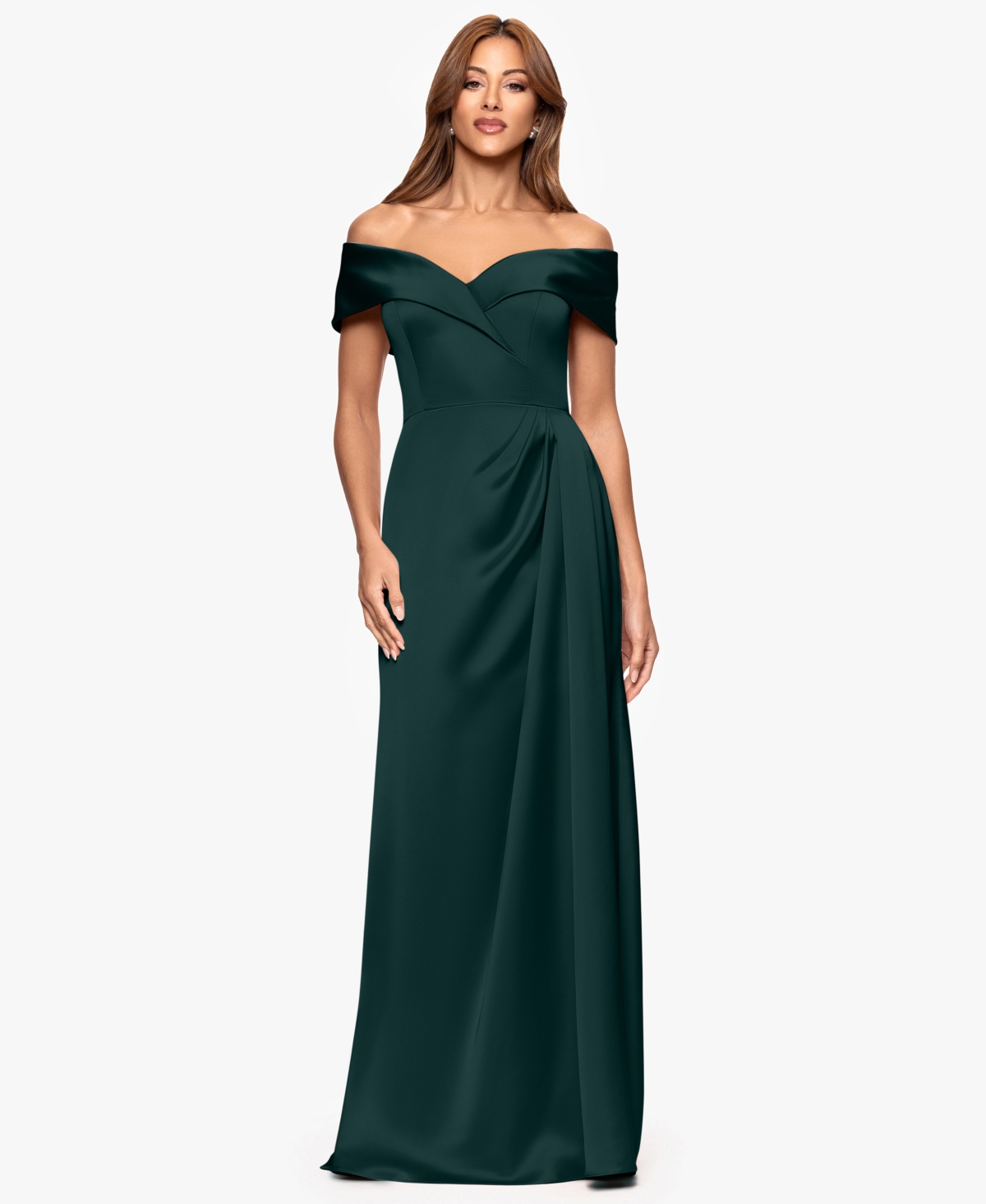 Click here for Xscape Petite Long Off-The-Shoulder A-Line Dress -... prices