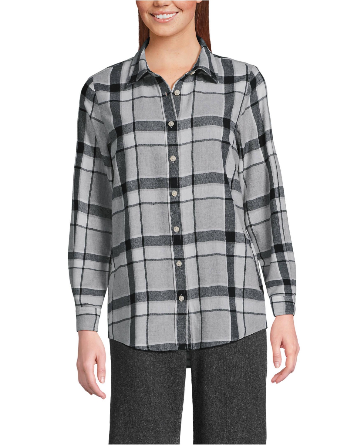 Click here for Lands End Womens Petite Flannel Boyfriend Fit Long... prices