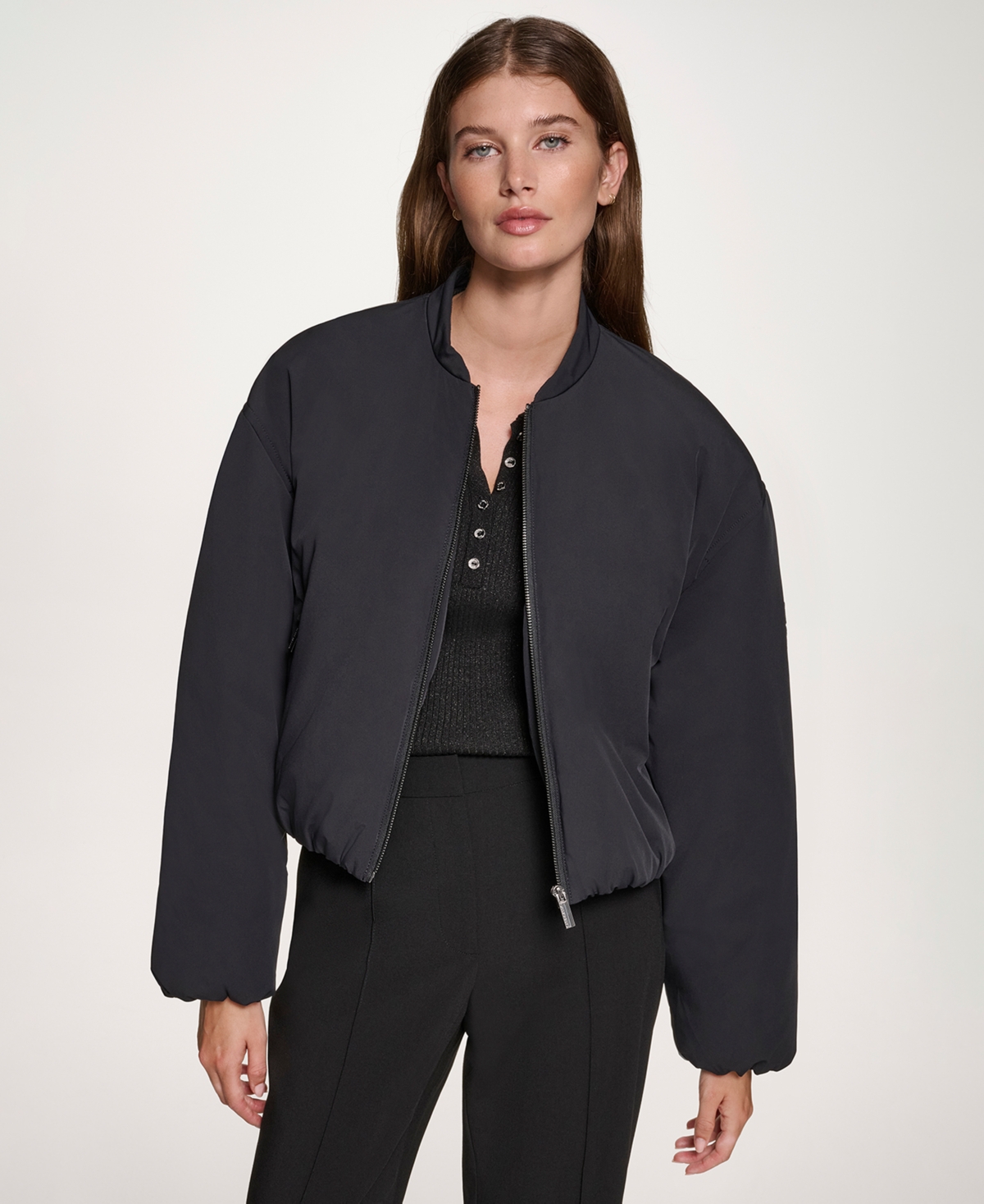 Click here for Dkny Jeans Womens Long Sleeve Bomber Jacket - Blac... prices