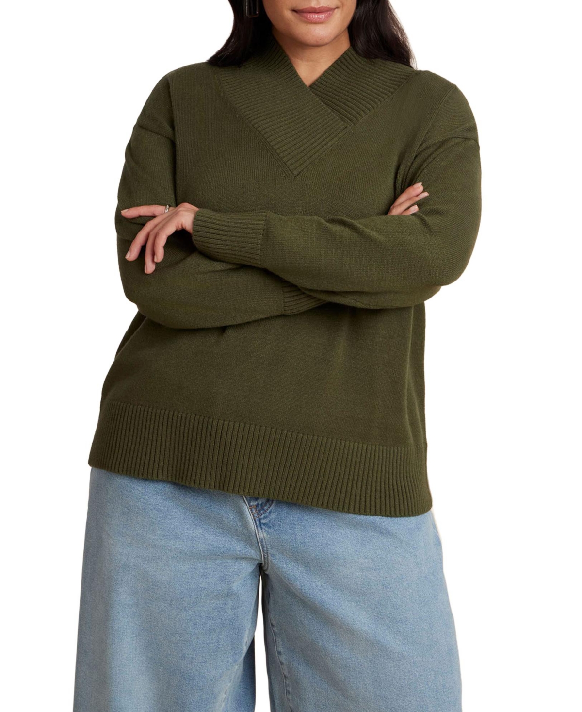 Click here for Eloquii Womens Overlap Mockneck Sweater - Dark for... prices