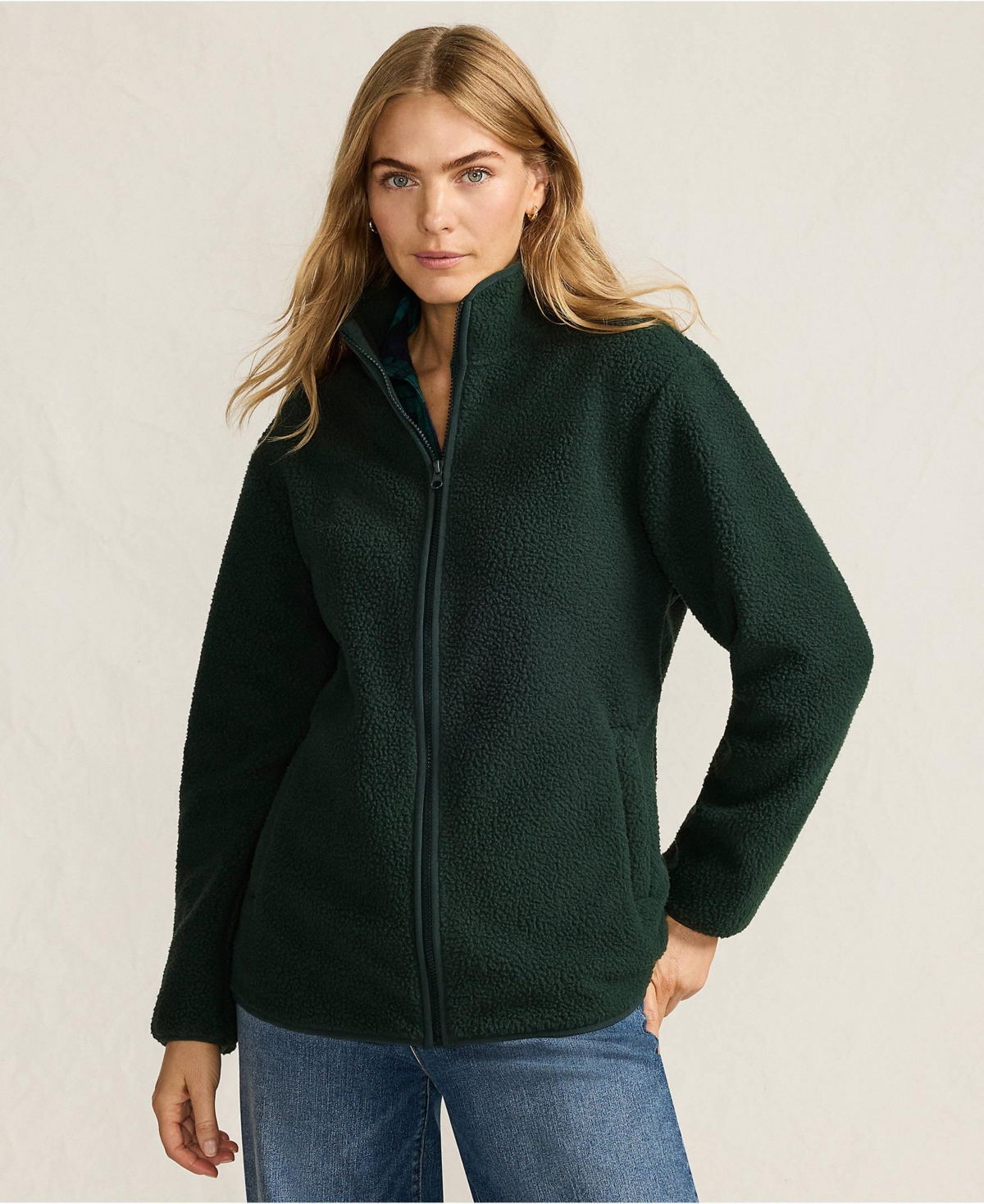 Click here for Lands End Womens Petite Cozy High Pile Full Zip Fl... prices