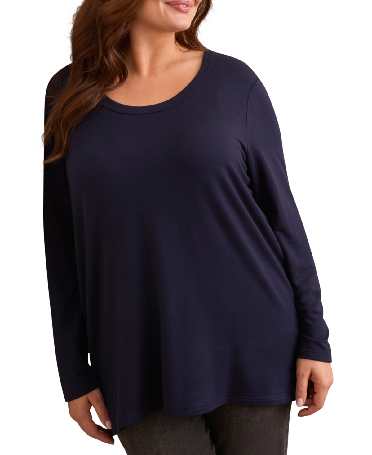 Click here for Tribal Plus Size Soft French Terry Scoop Neck Long... prices