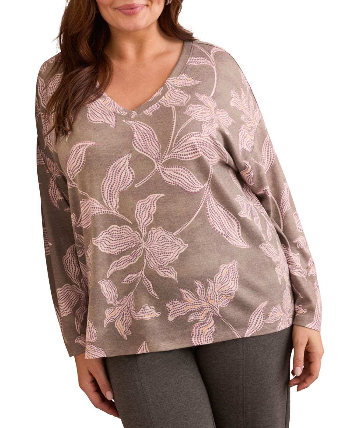 Click here for Tribal Plus Size Fuzzy Soft V-Neck Combo Print Kni... prices