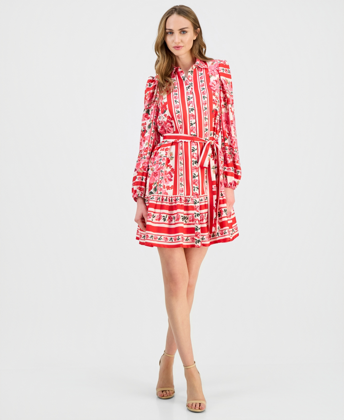 Click here for Anne Klein Womens Printed Flounce-Hem Shirtdress -... prices